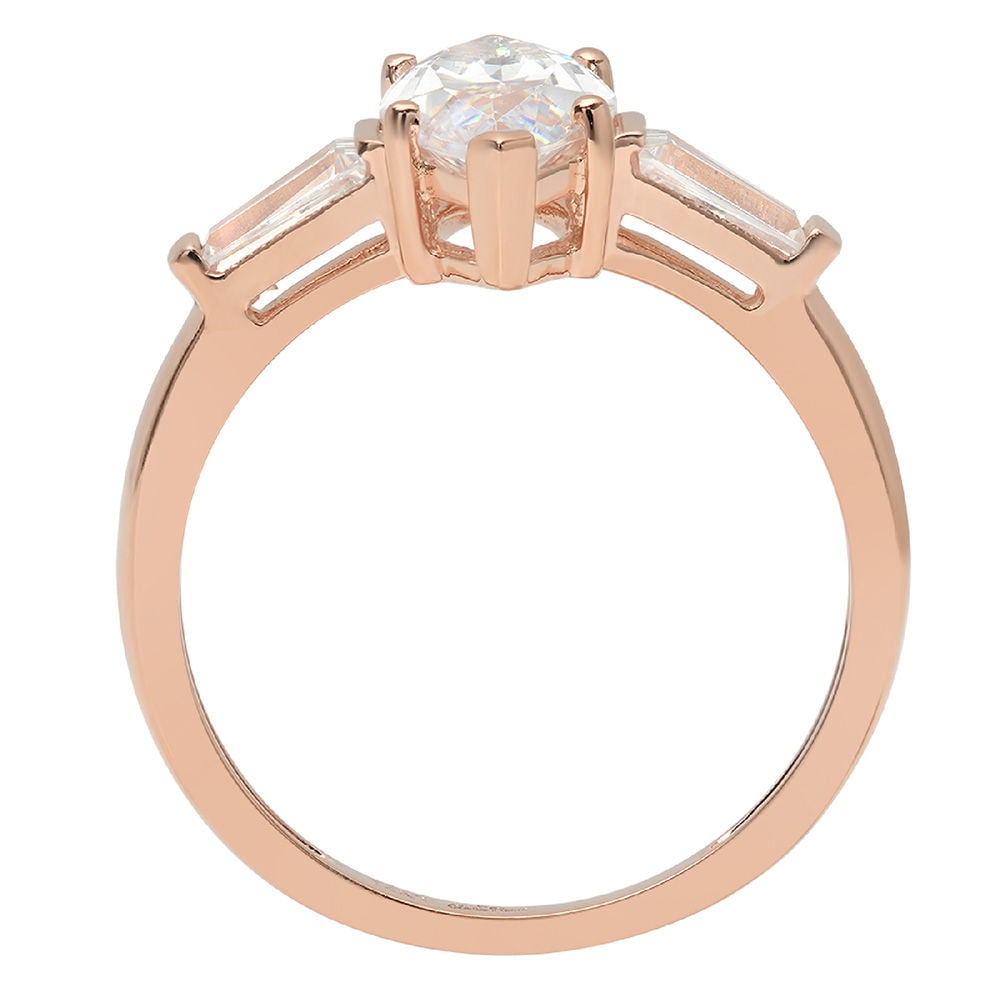 2 ct Marquise Cut Moissanite Three-Stone Engagement Ring for Women in 14K Rose Gold - Walmart.com