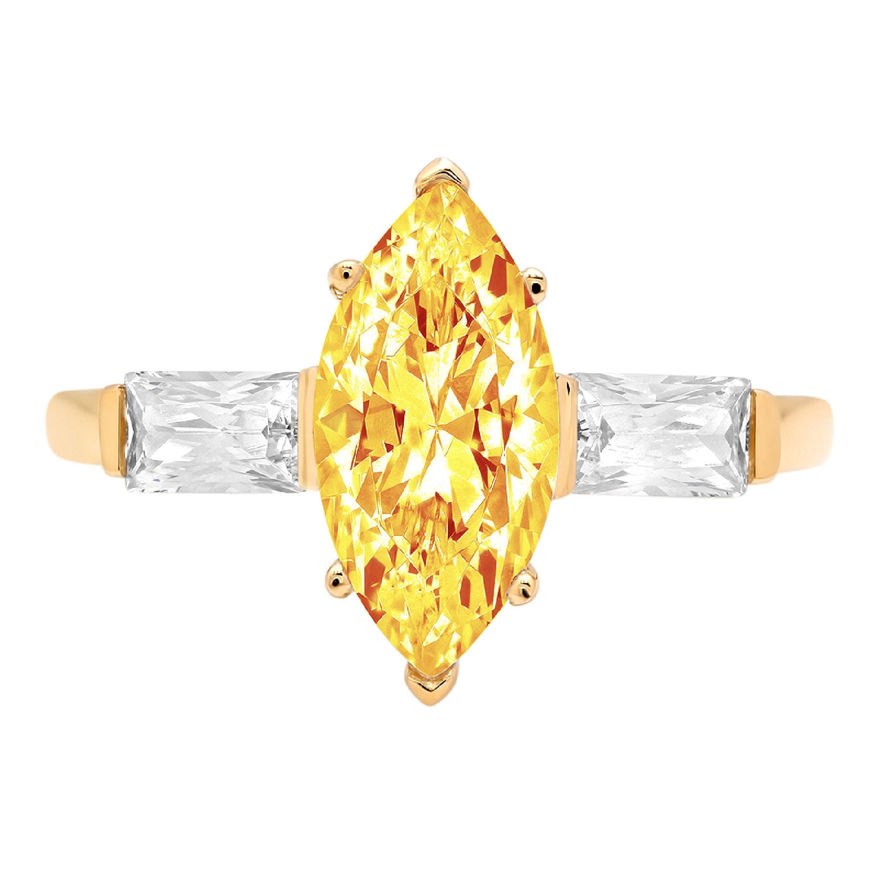 2 ct Marquise Cut Natural Citrine 3 Stone 18K Yellow Gold Womens ...
