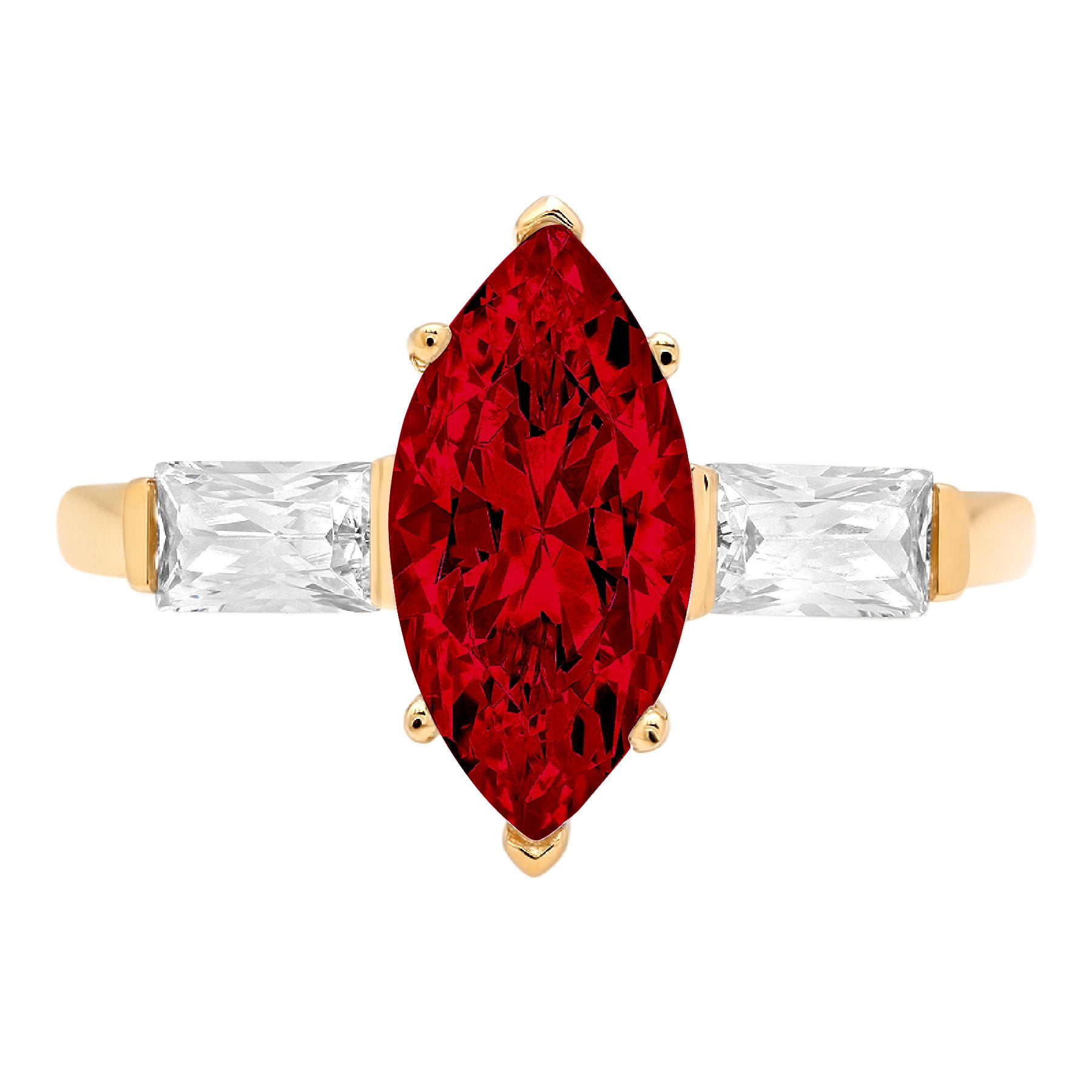 2 ct Marquise Cut Natural Garnet 3 Stone 18K Yellow Gold Womens ...