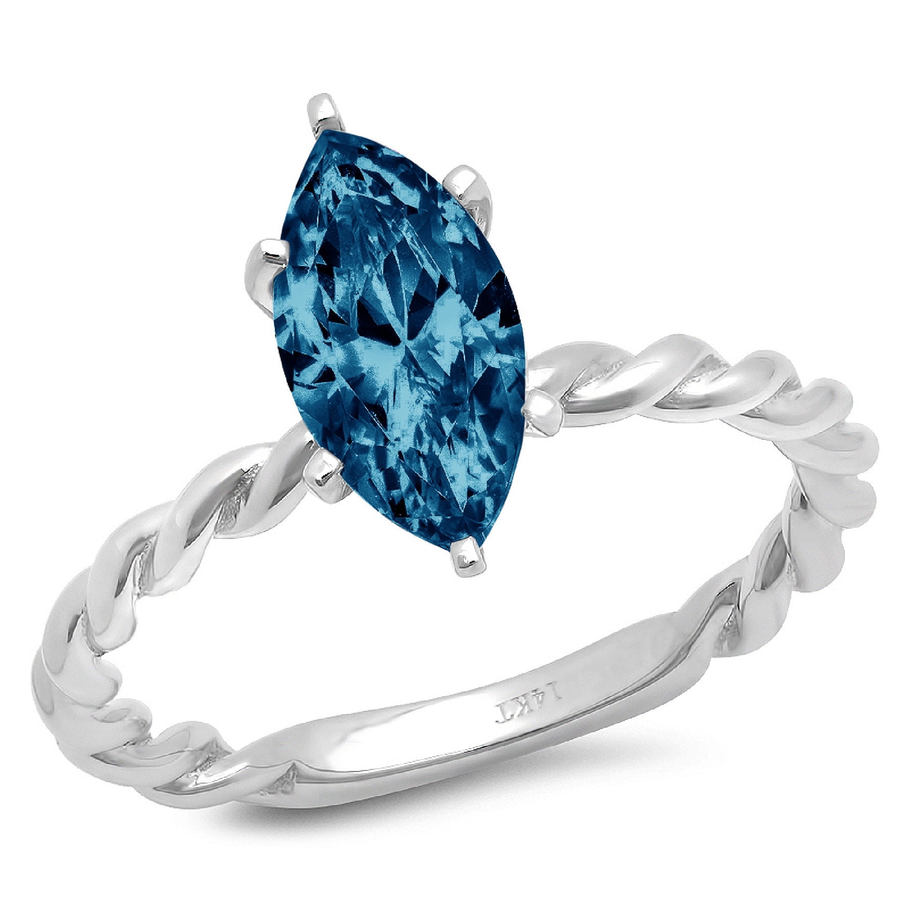 2 ct Marquise Cut Natural London Blue Topaz Solitaire 18K White Gold ...