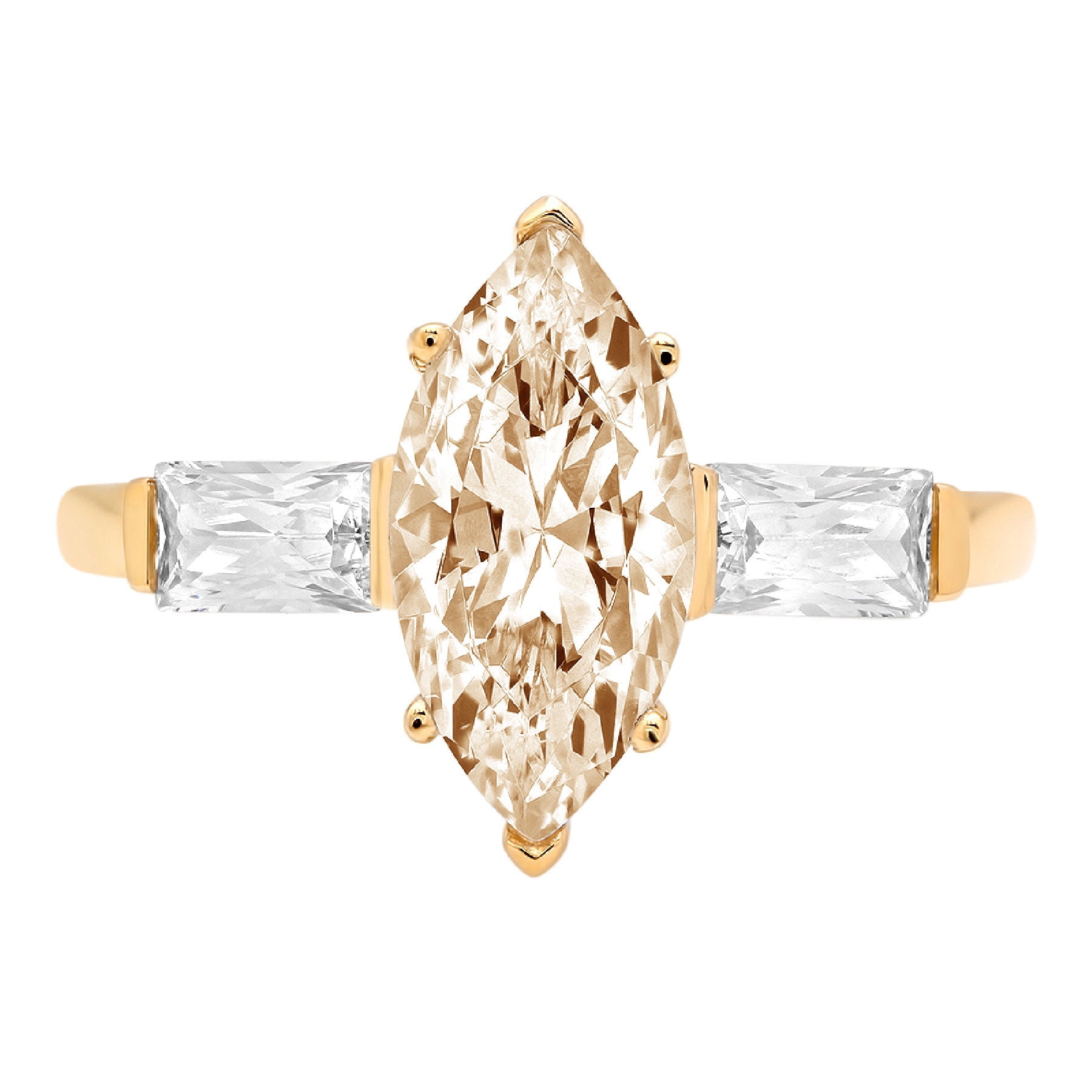 2 ct Marquise Cut Natural Morganite 3 Stone 18K Yellow Gold Womens ...