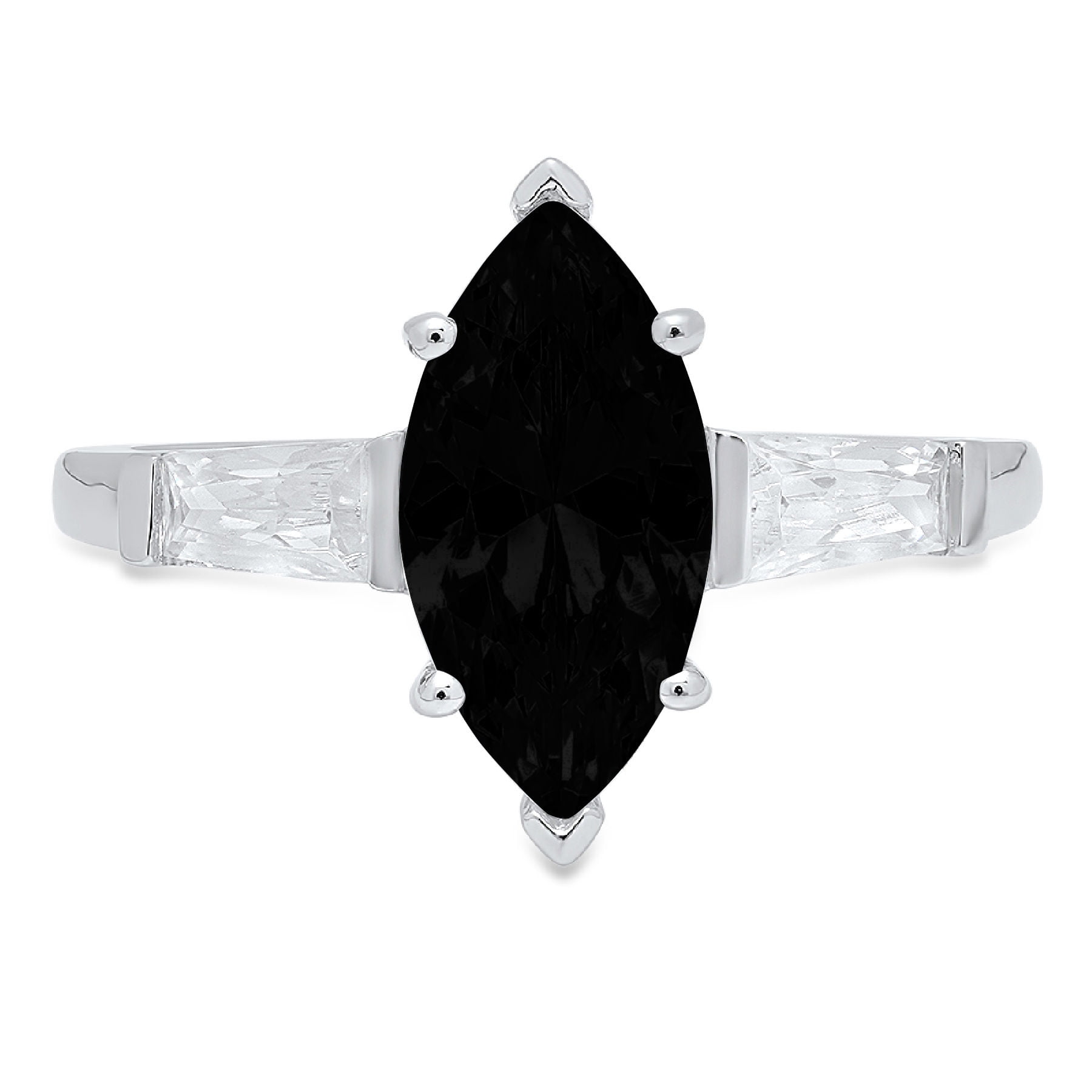2 ct Marquise Cut Natural Onyx 3 Stone 14K White Gold Womens Engagement ...