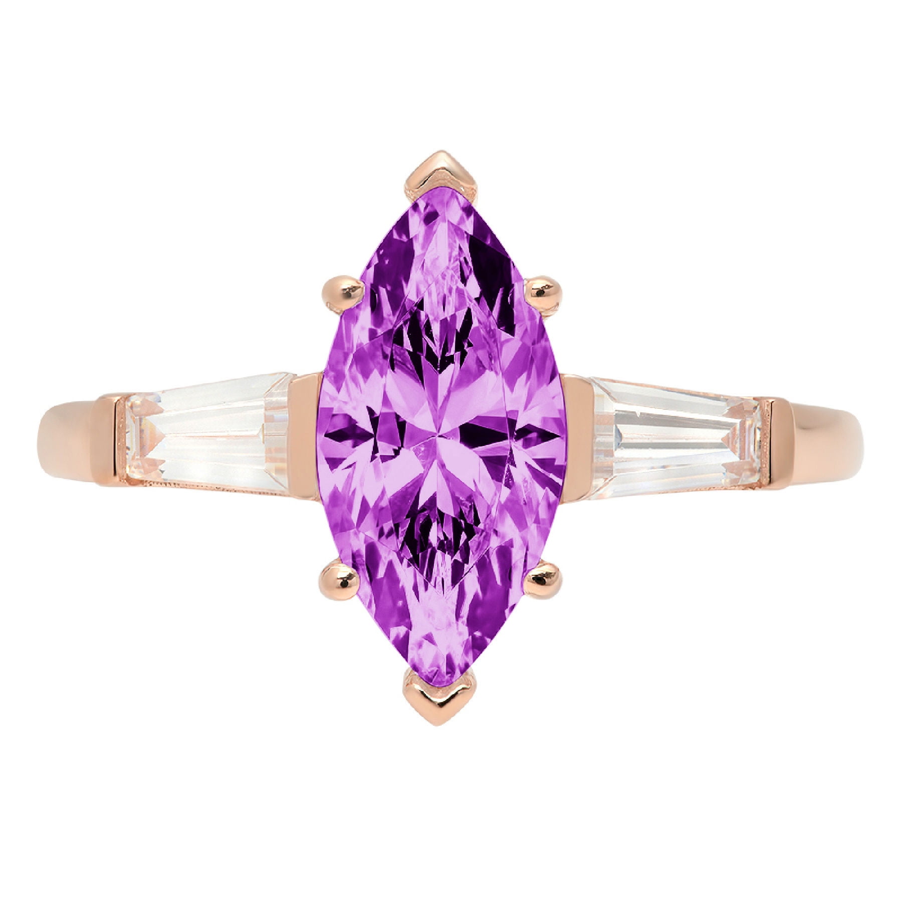 2 ct Marquise Cut Simulated Alexandrite 3 Stone 18K Rose Gold Womens ...