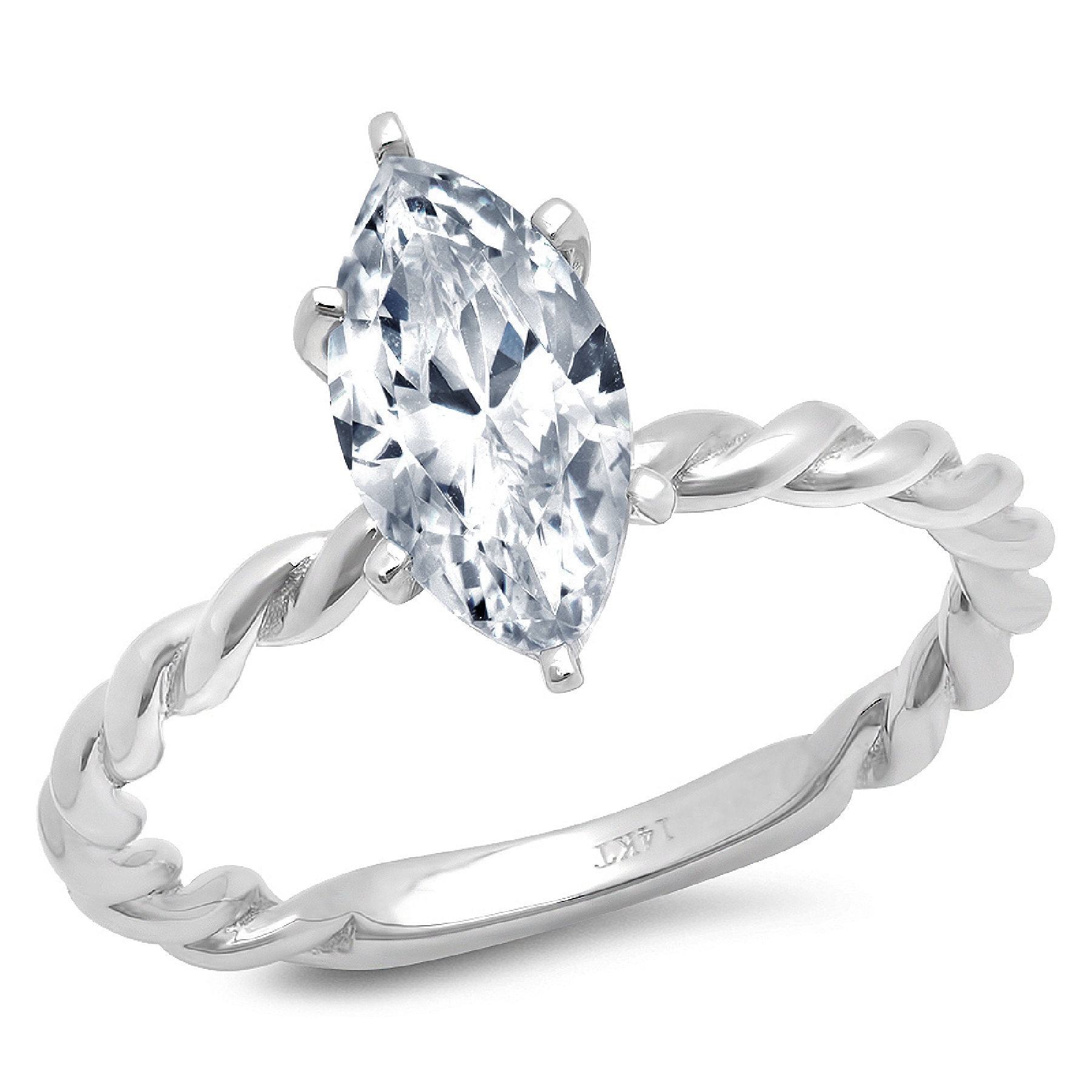 2 ct Marquise Cut Simulated Blue Diamond Solitaire Engagement Ring for ...