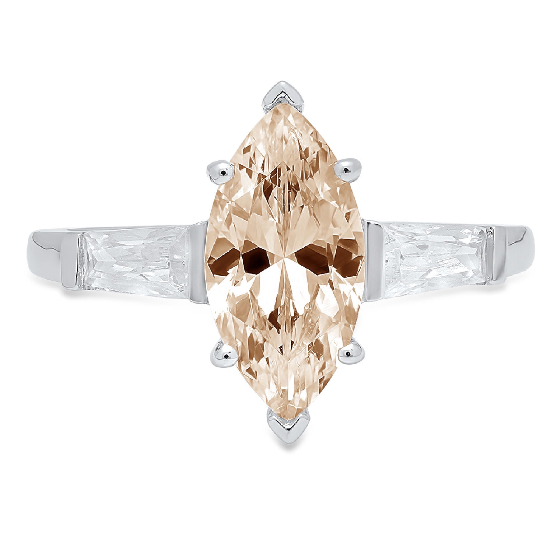 2 ct Marquise Cut Simulated Champagne Diamond 3 Stone 14K White Gold ...