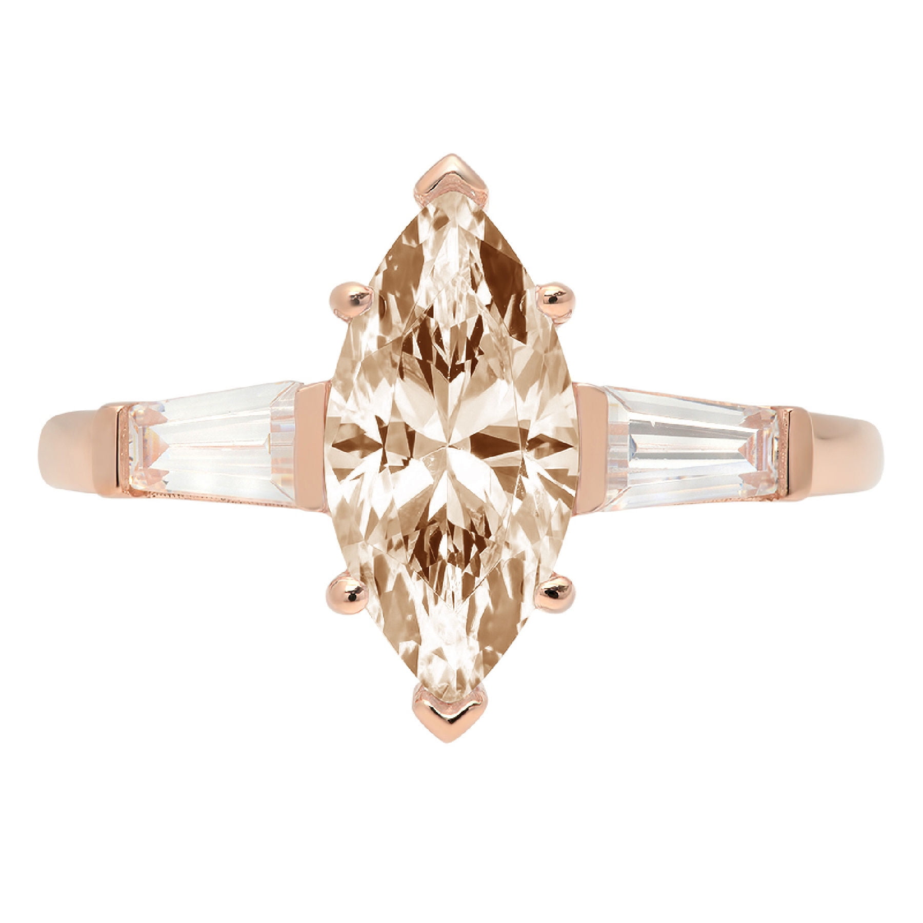 2 ct Marquise Cut Simulated Champagne Diamond 3 Stone 18K Rose Gold ...
