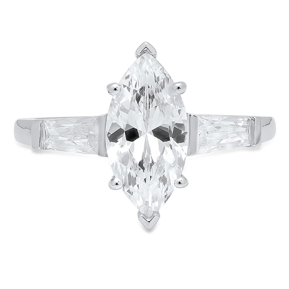 2 ct Marquise Cut Simulated Diamond 3 Stone 14K White Gold Womens ...