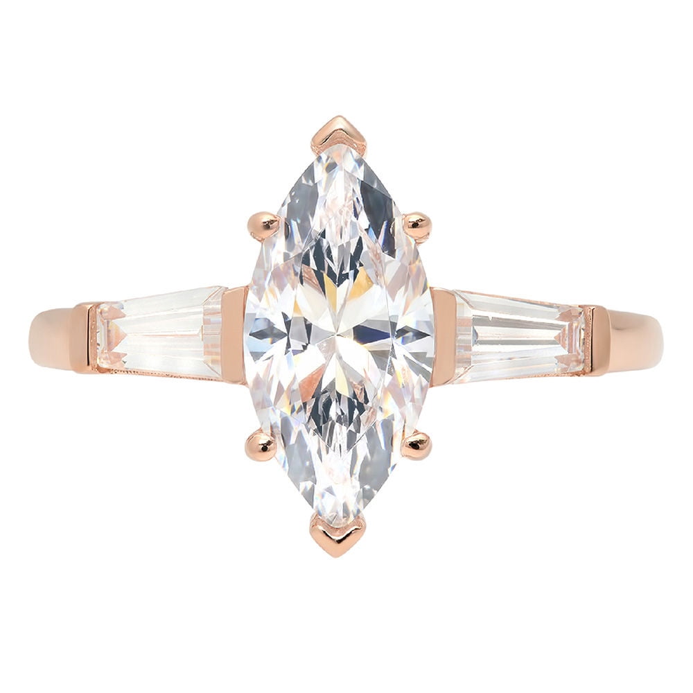 2 ct Marquise Cut Simulated Diamond 3 Stone 18K Rose Gold Womens ...