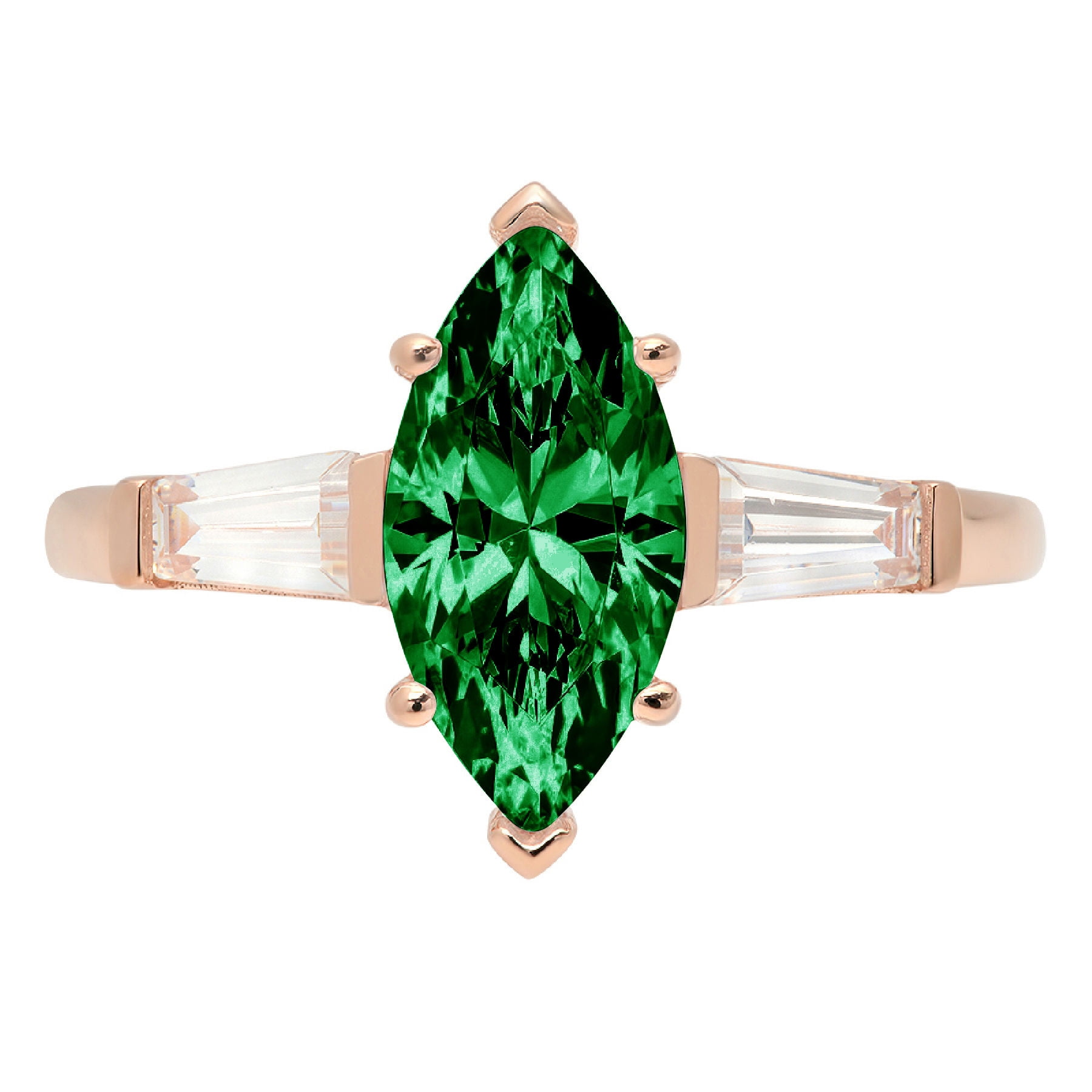 2 ct Marquise Cut Simulated Emerald 3 Stone 18K Rose Gold Womens ...