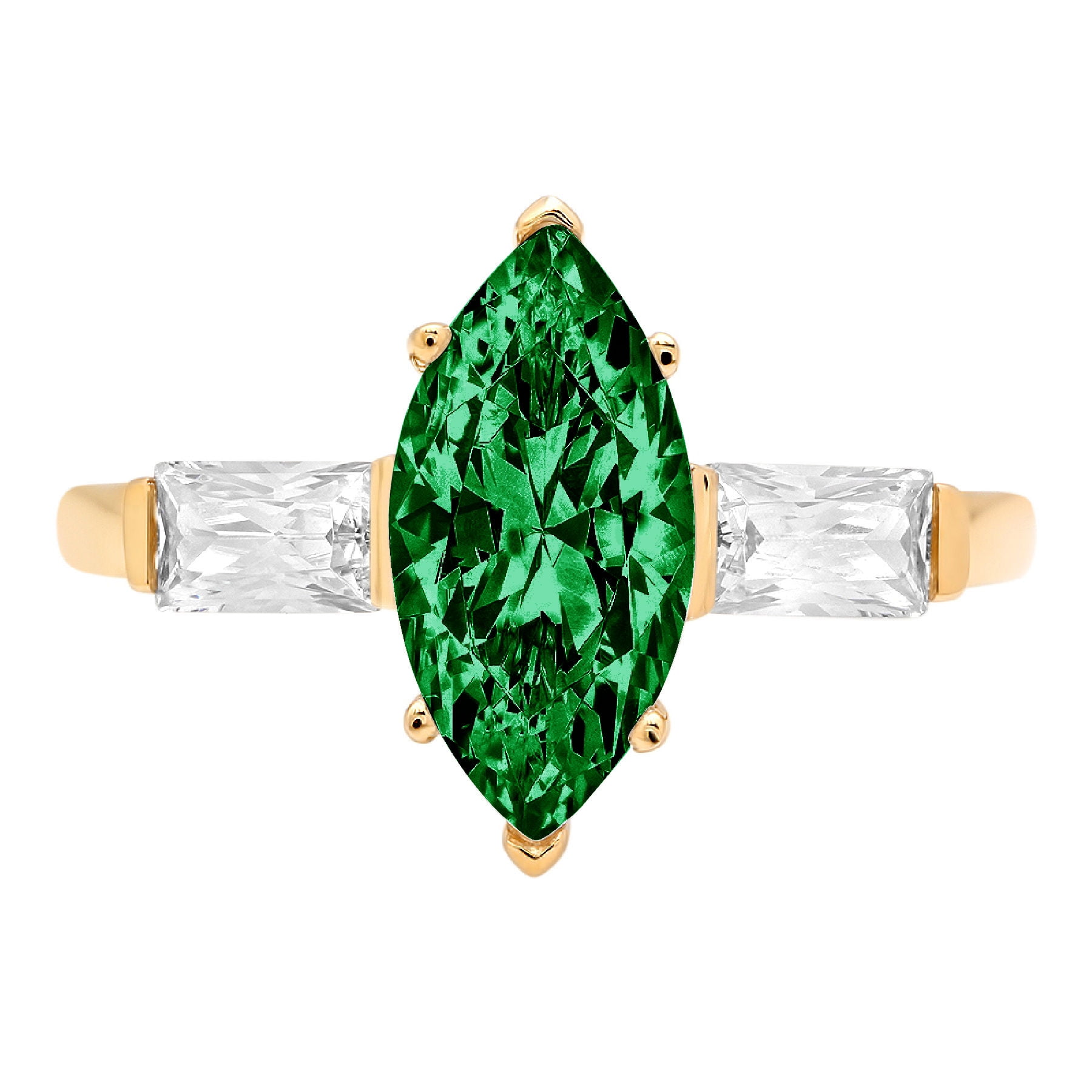 2 ct Marquise Cut Simulated Emerald 3 Stone 18K Yellow Gold Womens ...