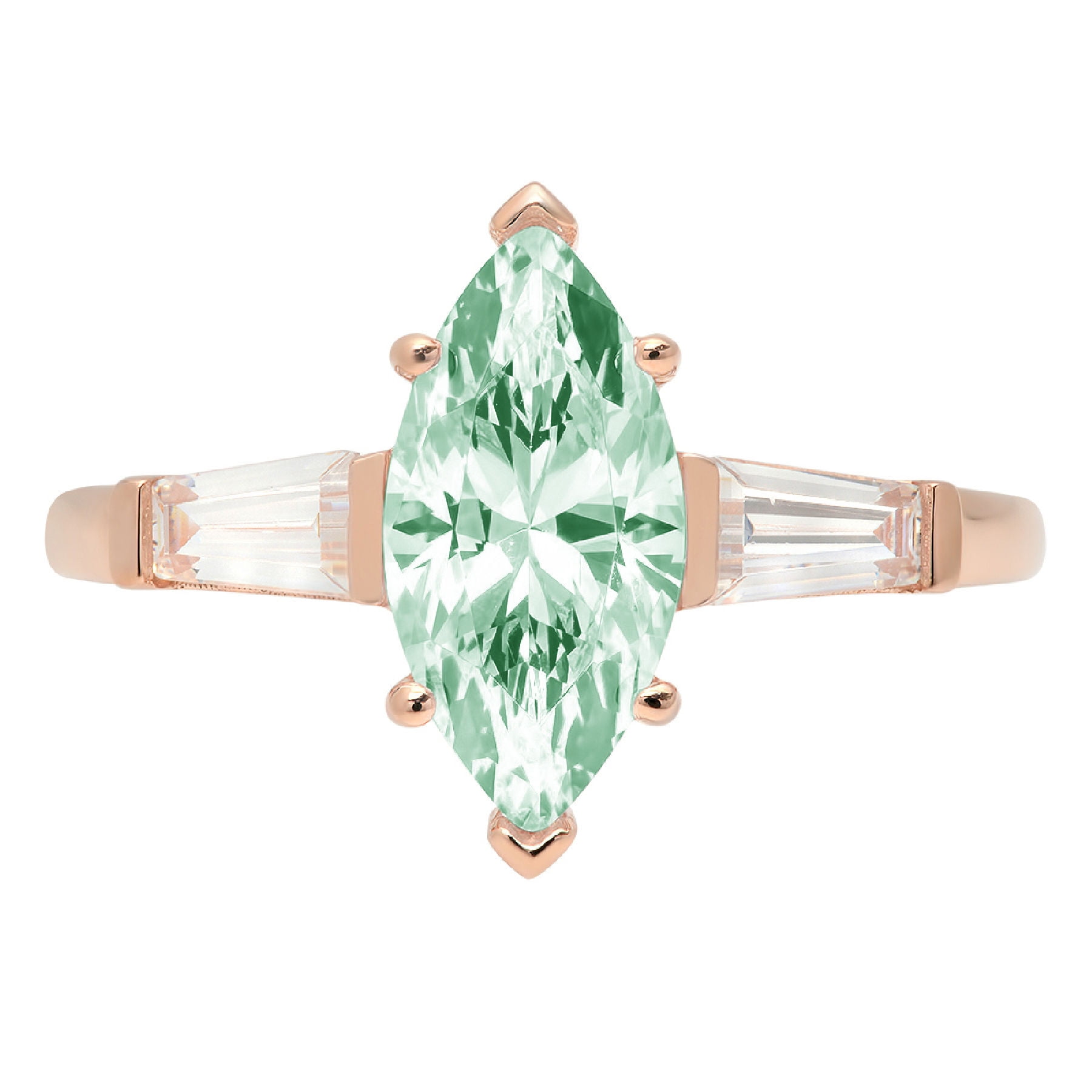 2 ct Marquise Cut Simulated Green Diamond 3 Stone 18K Rose Gold Womens ...