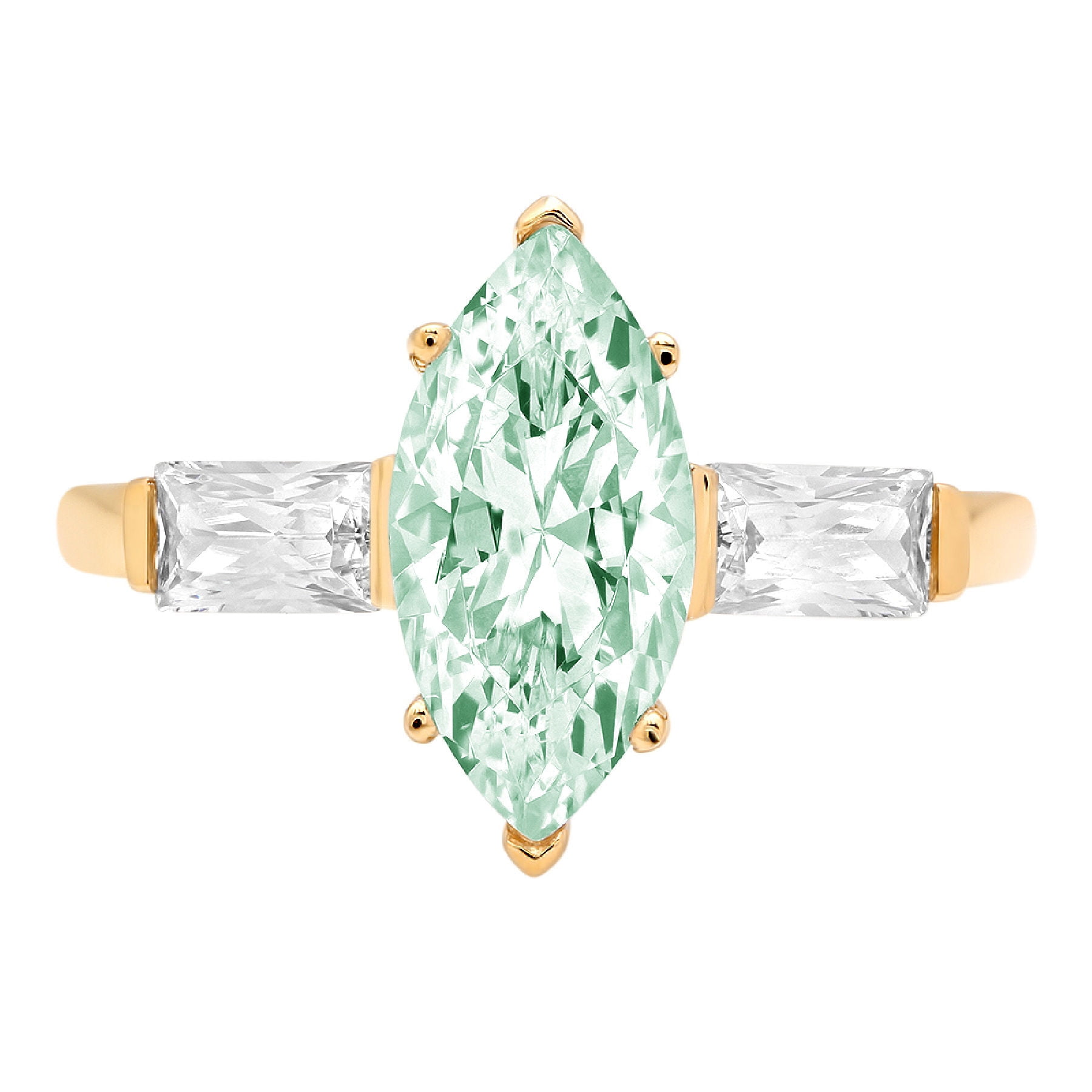 2 ct Marquise Cut Simulated Green Diamond 3 Stone 18K Yellow Gold ...