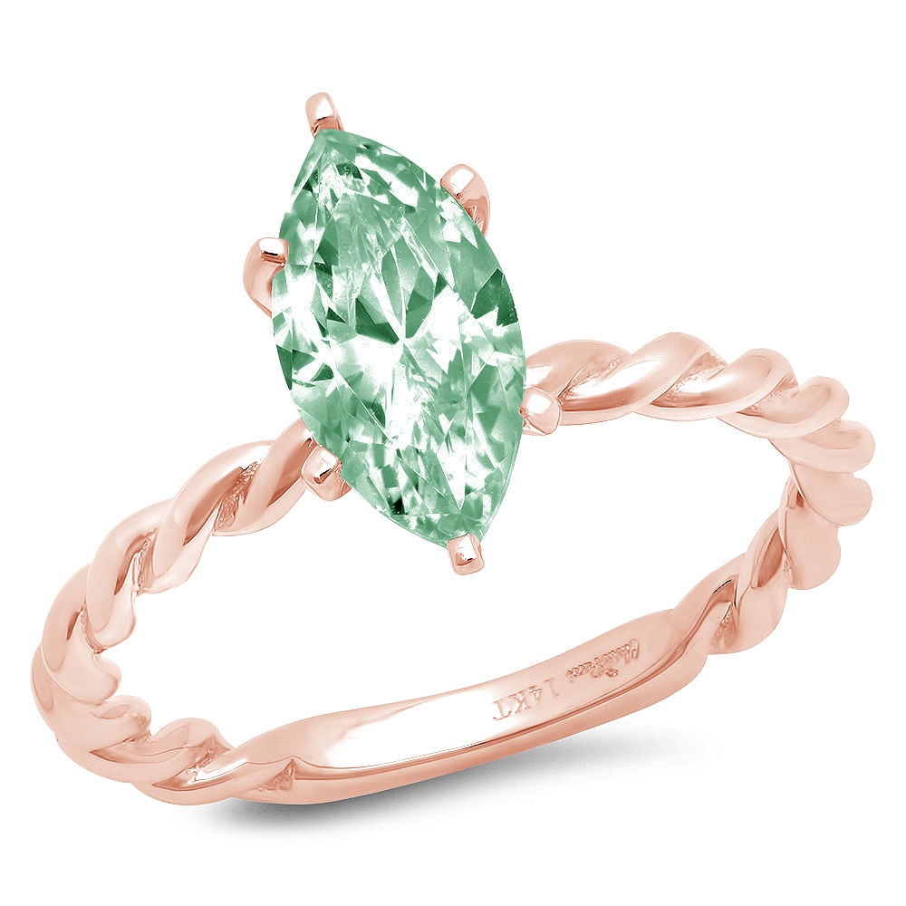 2 ct Marquise Cut Simulated Green Diamond Solitaire 18K Rose Gold ...
