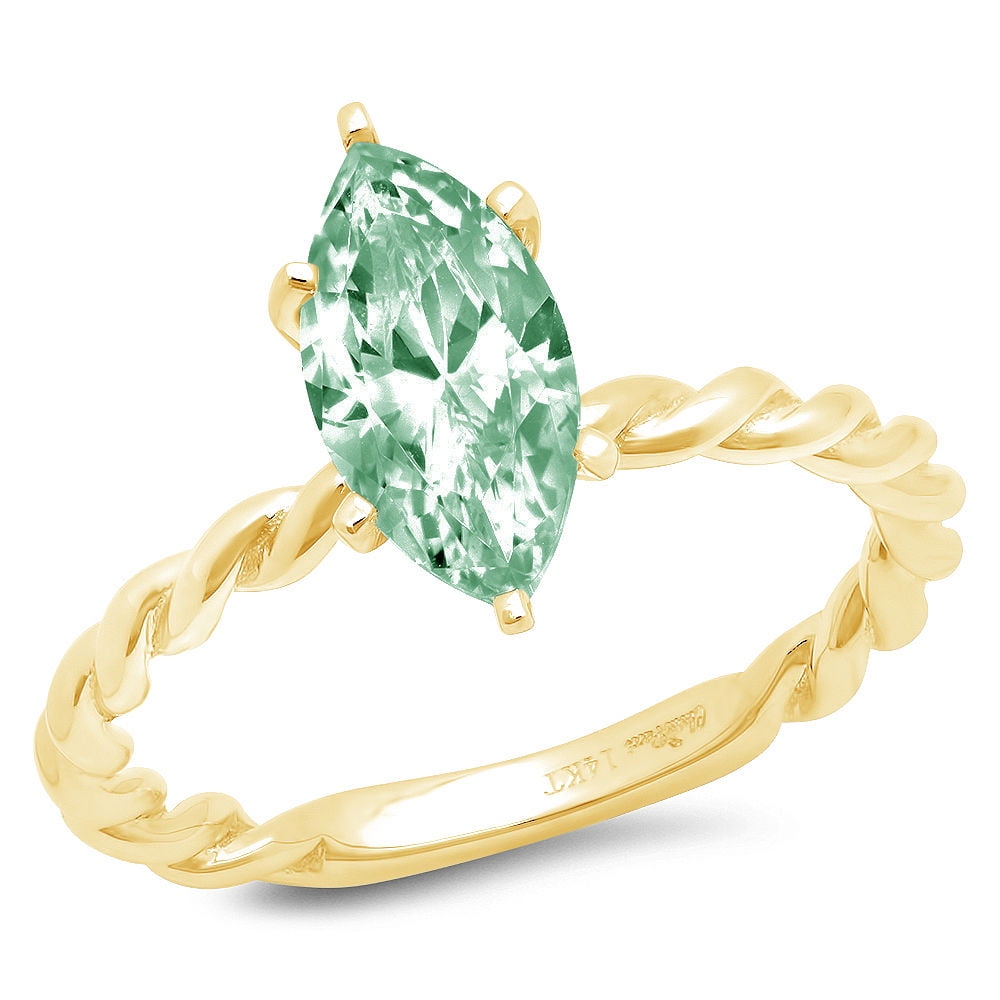 2 ct Marquise Cut Simulated Green Diamond Solitaire 18K Yellow Gold ...