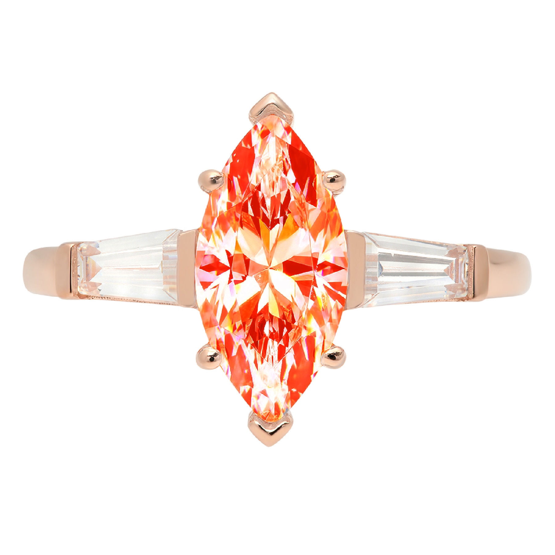 2 ct Marquise Cut Simulated Red Diamond 3 Stone 18K Rose Gold Womens ...