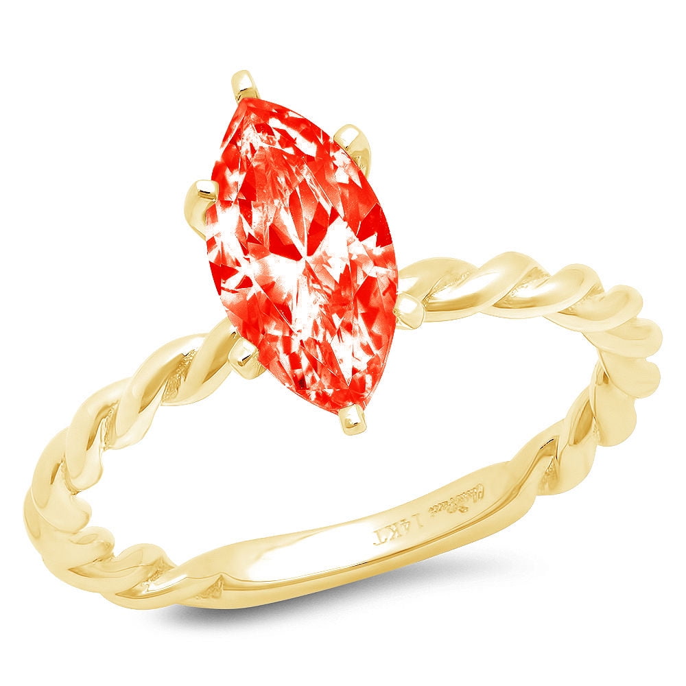 2 ct Marquise Cut Simulated Red Diamond Solitaire 14K Yellow Gold ...