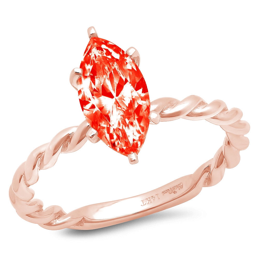 2 ct Marquise Cut Simulated Red Diamond Solitaire 18K Rose Gold Womens ...