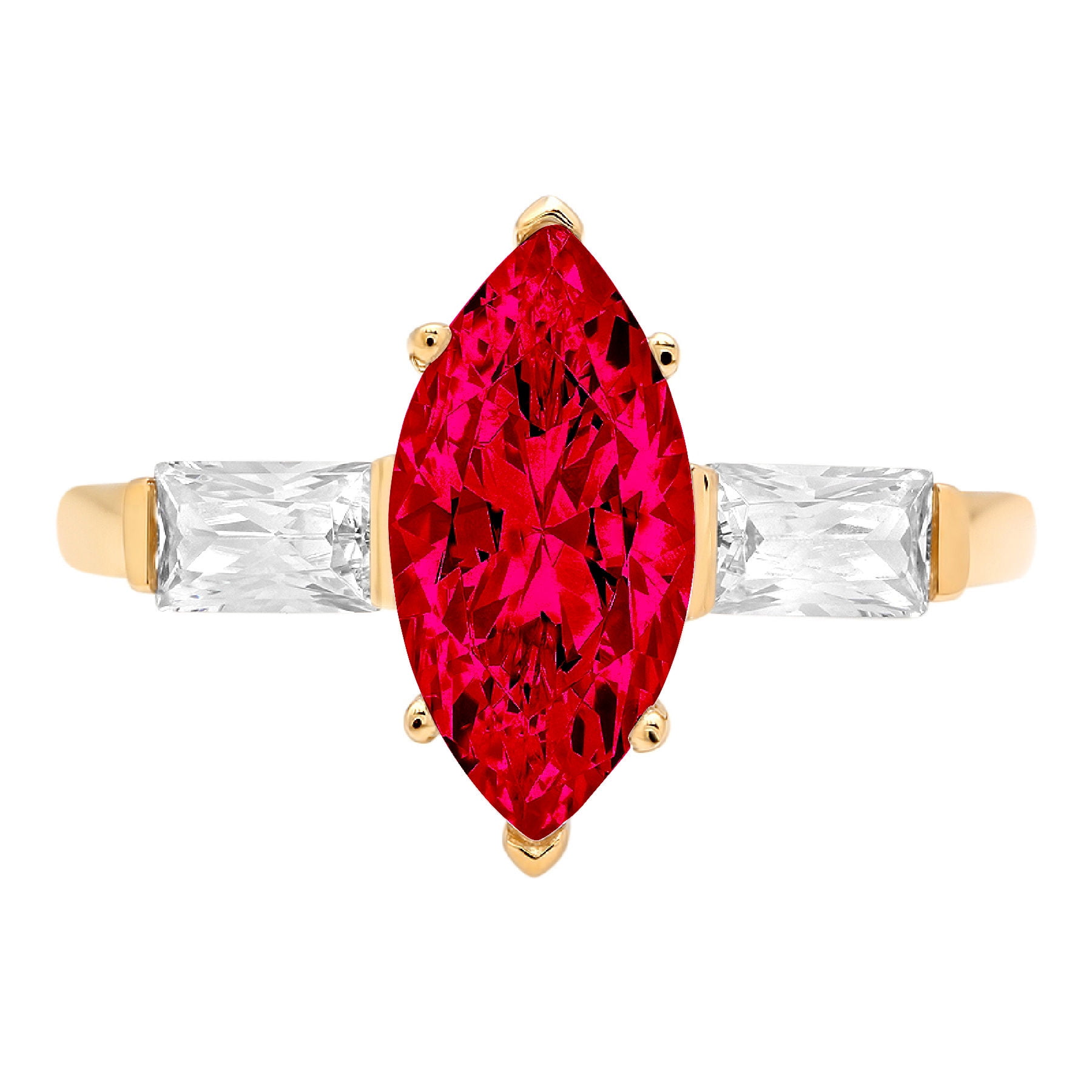 2 ct Marquise Cut Simulated Ruby 3 Stone 14K Yellow Gold Womens ...