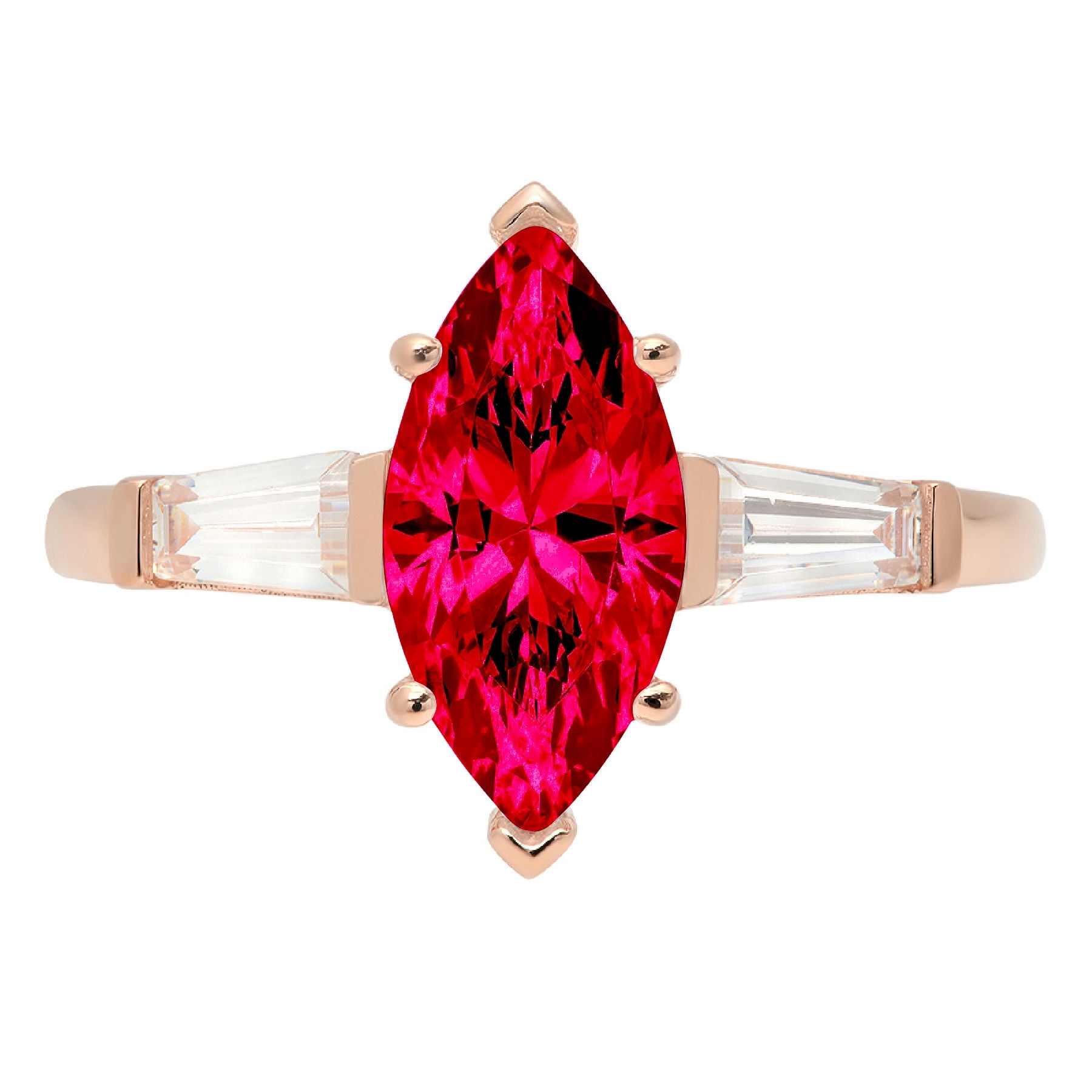 2 ct Marquise Cut Simulated Ruby 3 Stone 18K Rose Gold Womens ...