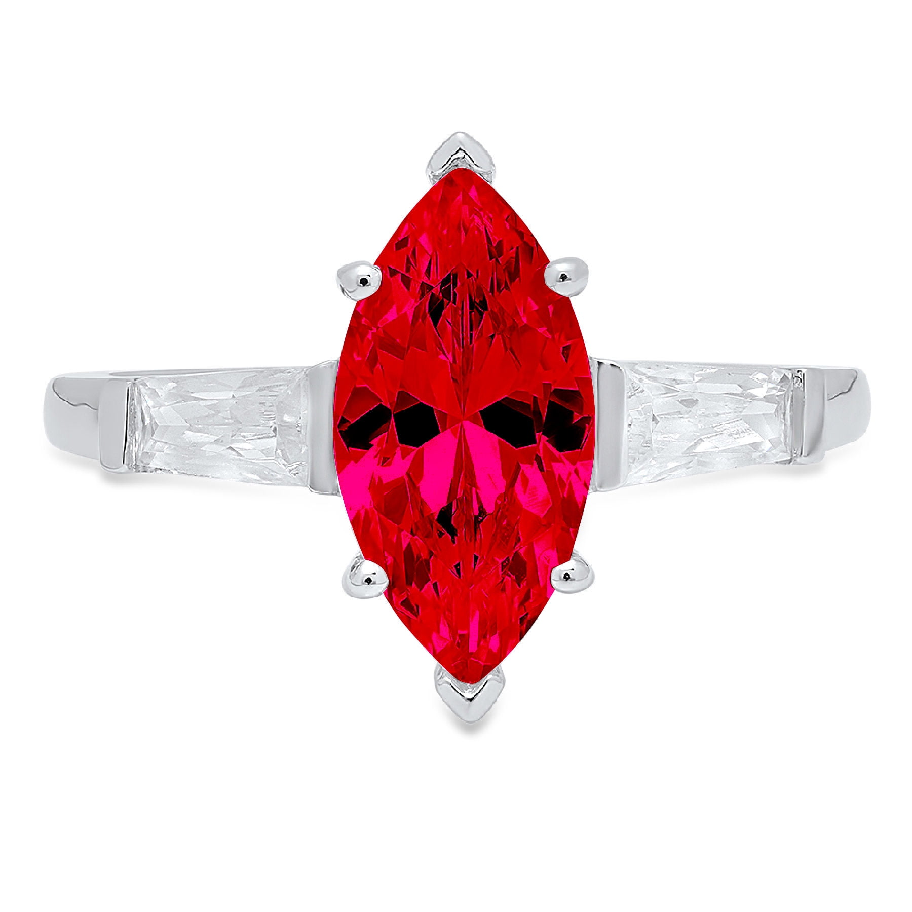 2 ct Marquise Cut Simulated Ruby 3 Stone 18K White Gold Womens ...