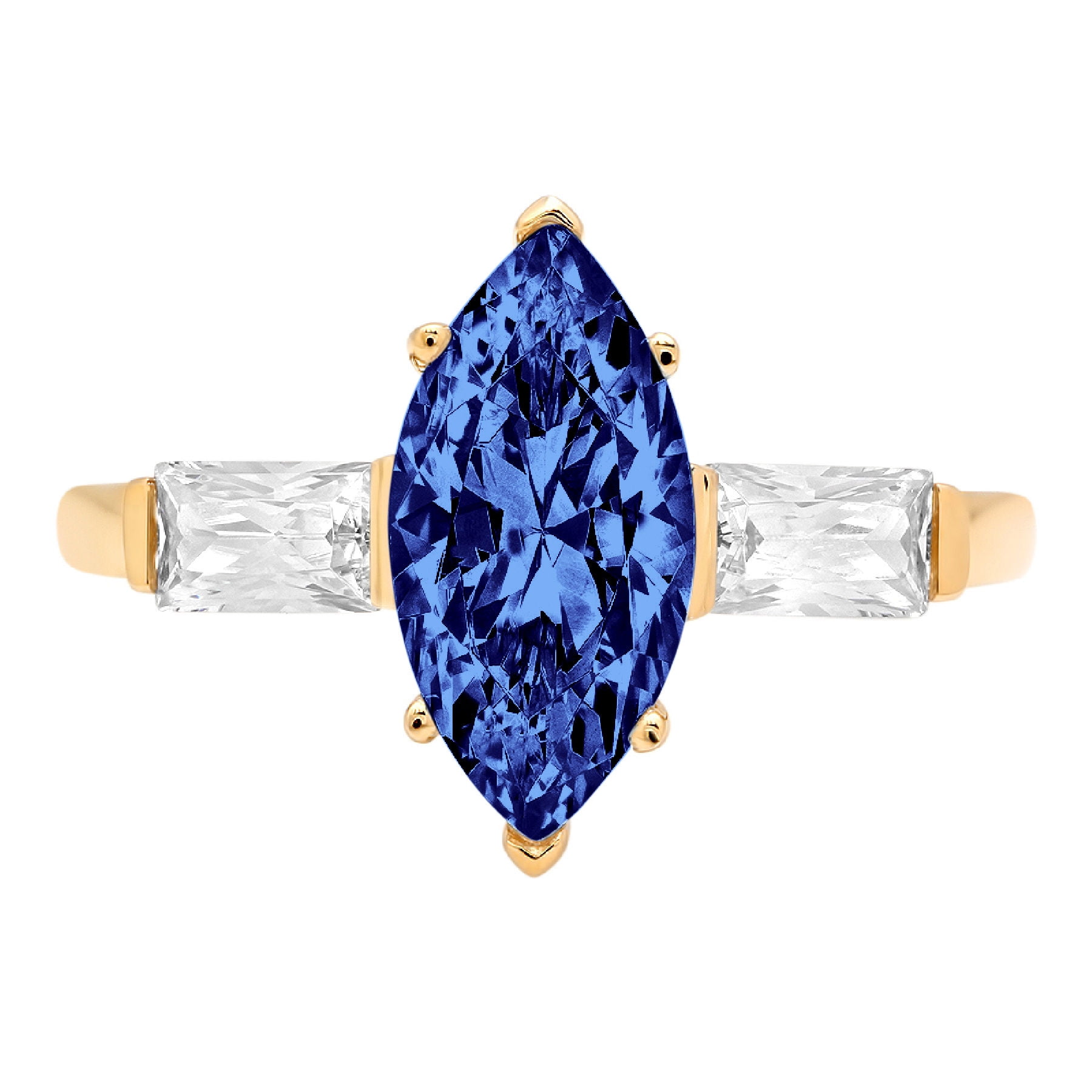 2 ct Marquise Cut Simulated Tanzanite 3 Stone 14K Yellow Gold Womens Engagement Ring - Walmart.com