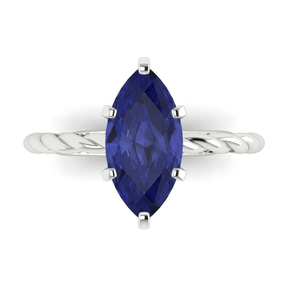 2 ct Marquise Cut Simulated Tanzanite Solitaire 14K White Gold Womens ...