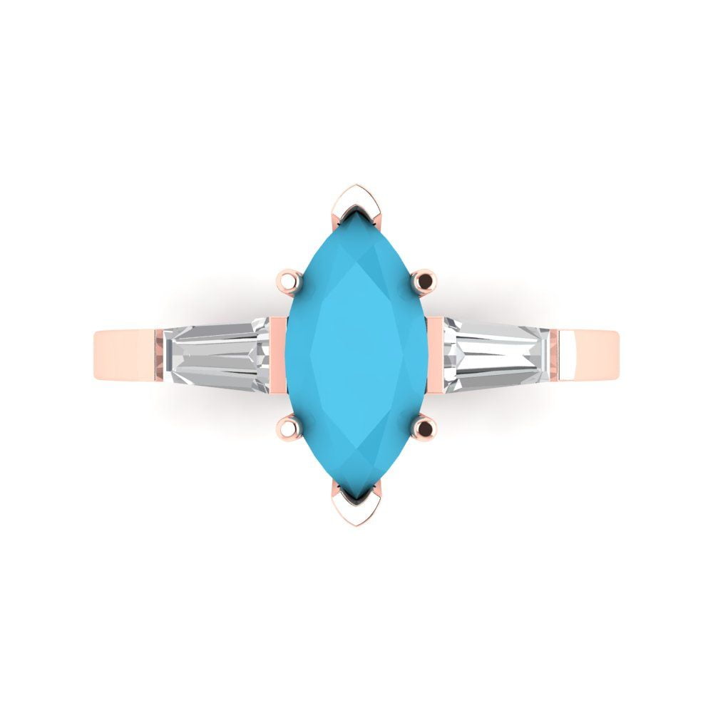 2 ct Marquise Cut Simulated Turquoise 3 Stone 18K Rose Gold Womens ...