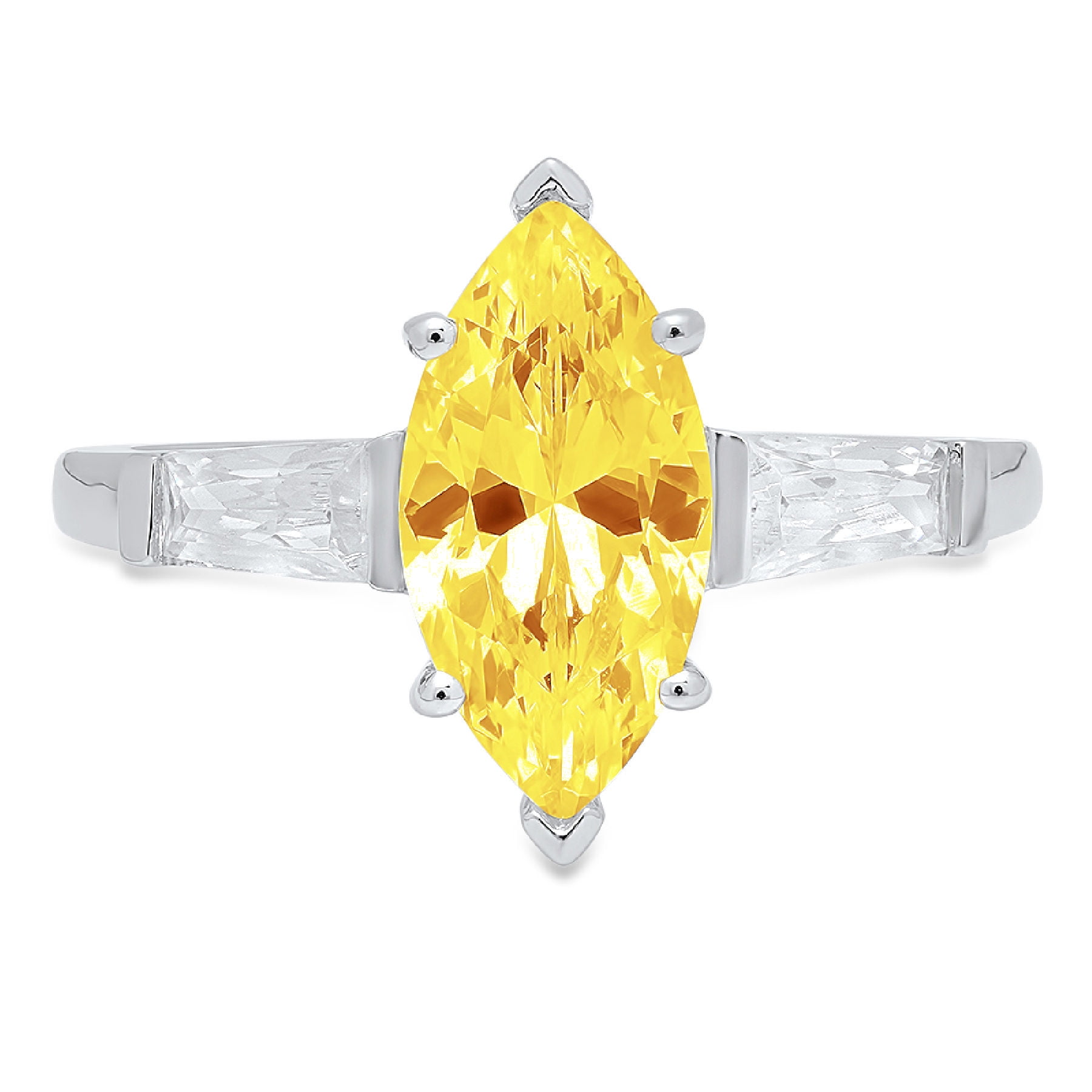 2 ct Marquise Cut Simulated Yellow Diamond 3 Stone 14K White Gold Womens Engagement Ring ...