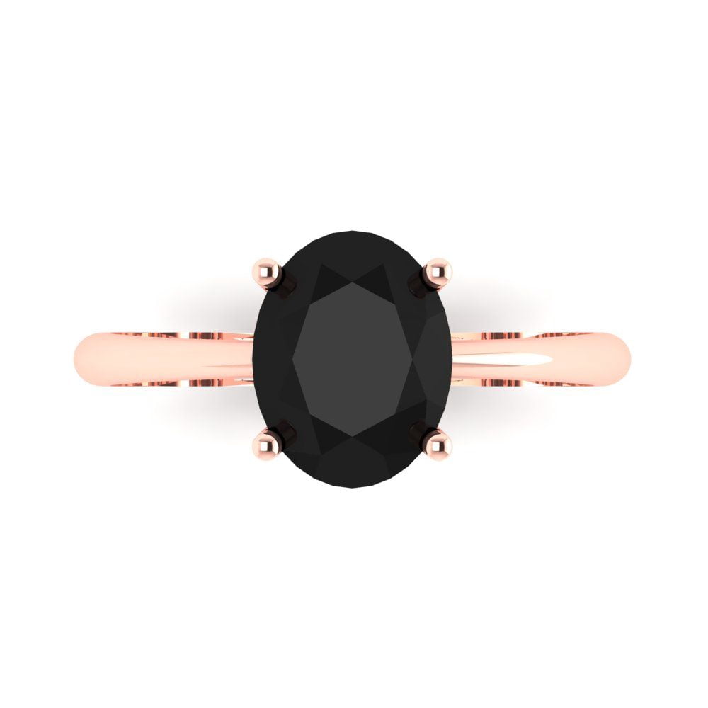 2 ct Oval Cut Natural Onyx Solitaire Engagement Ring for Women in 14K ...