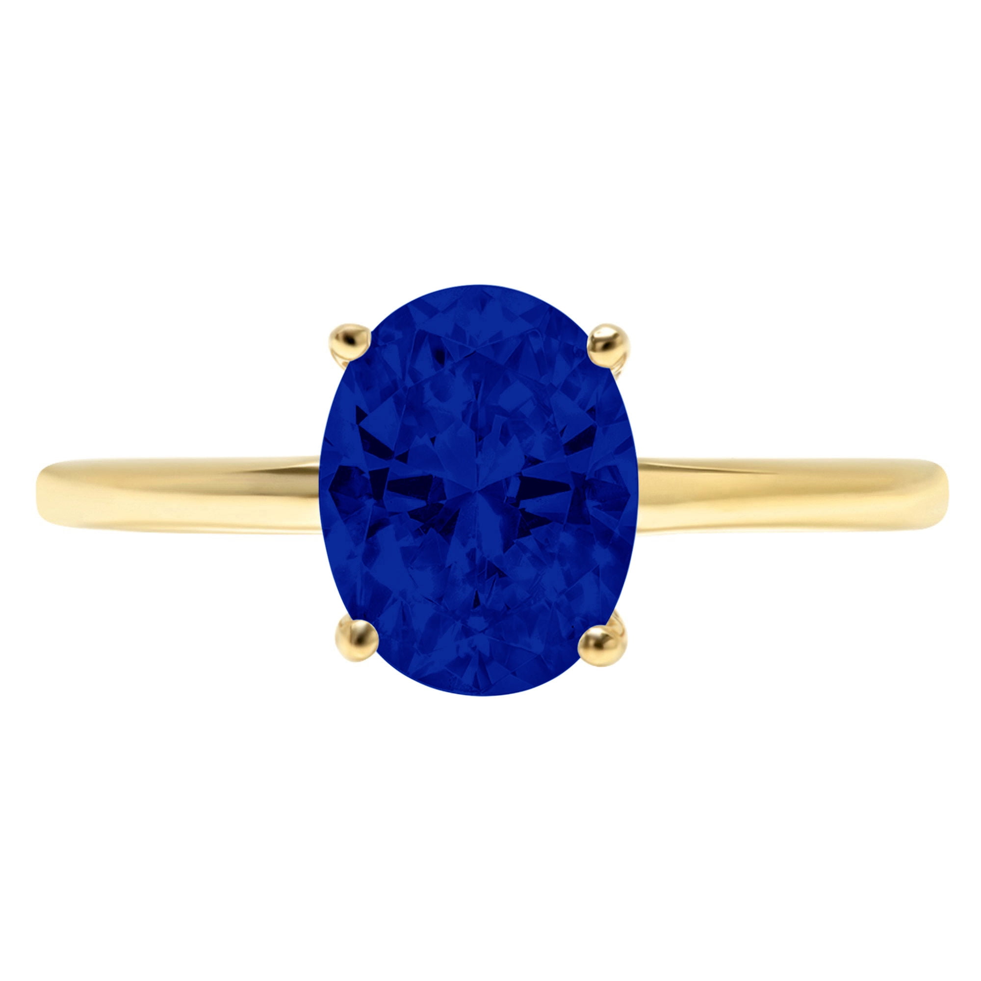 2 ct Oval Cut Simulated Blue Sapphire Solitaire 14K Yellow Gold Womens ...