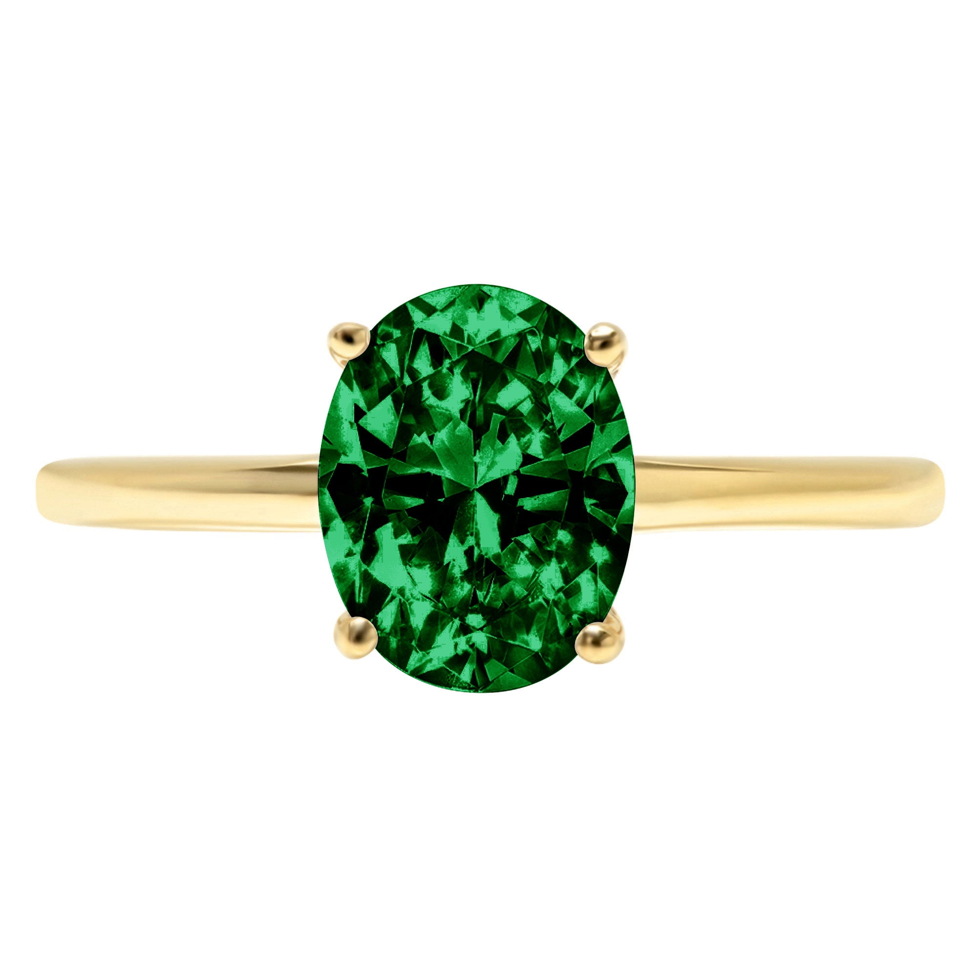 2 ct Oval Cut Simulated Emerald Solitaire 18K Yellow Gold Womens ...
