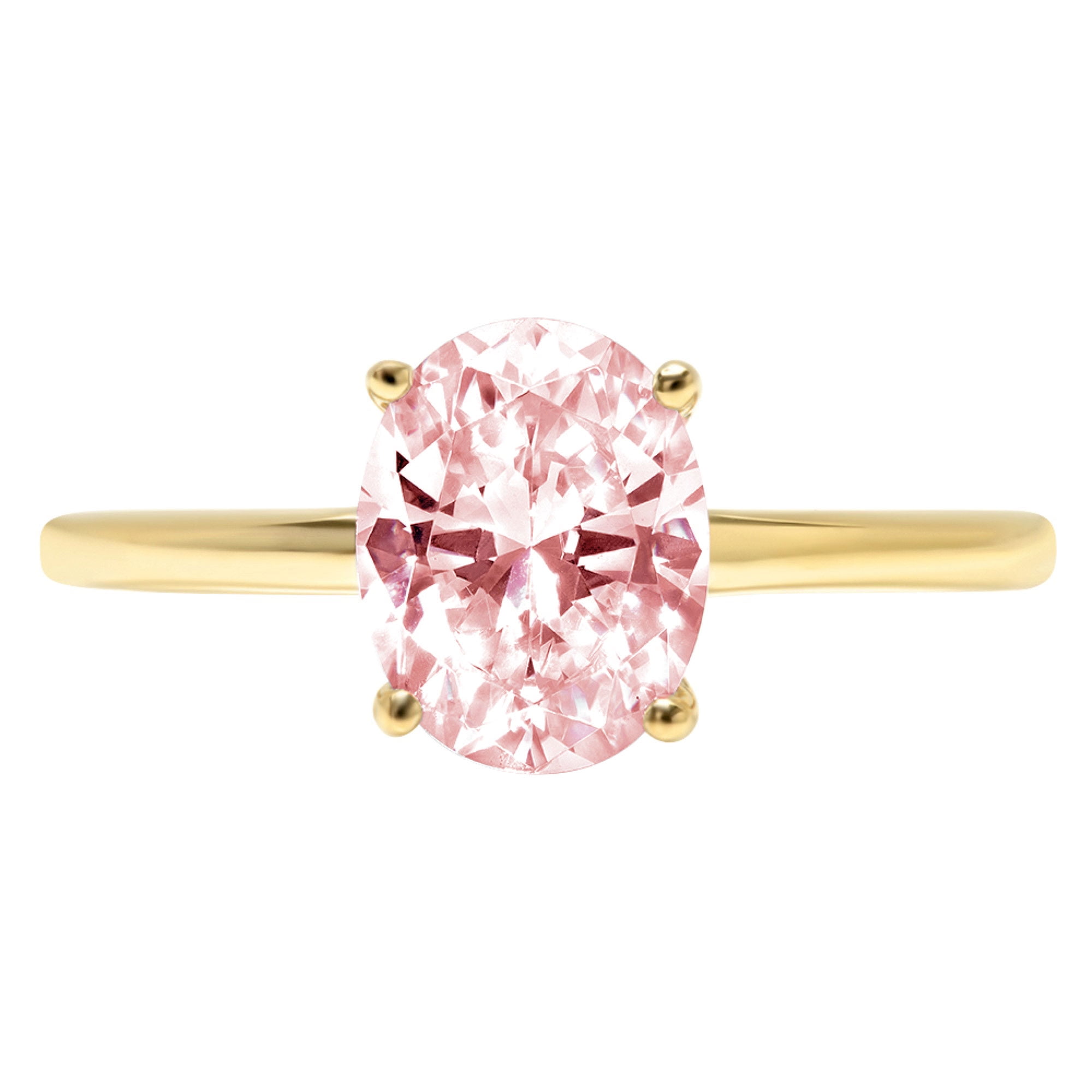 2 ct Oval Cut Simulated Pink Diamond Solitaire 18K Yellow Gold Womens ...