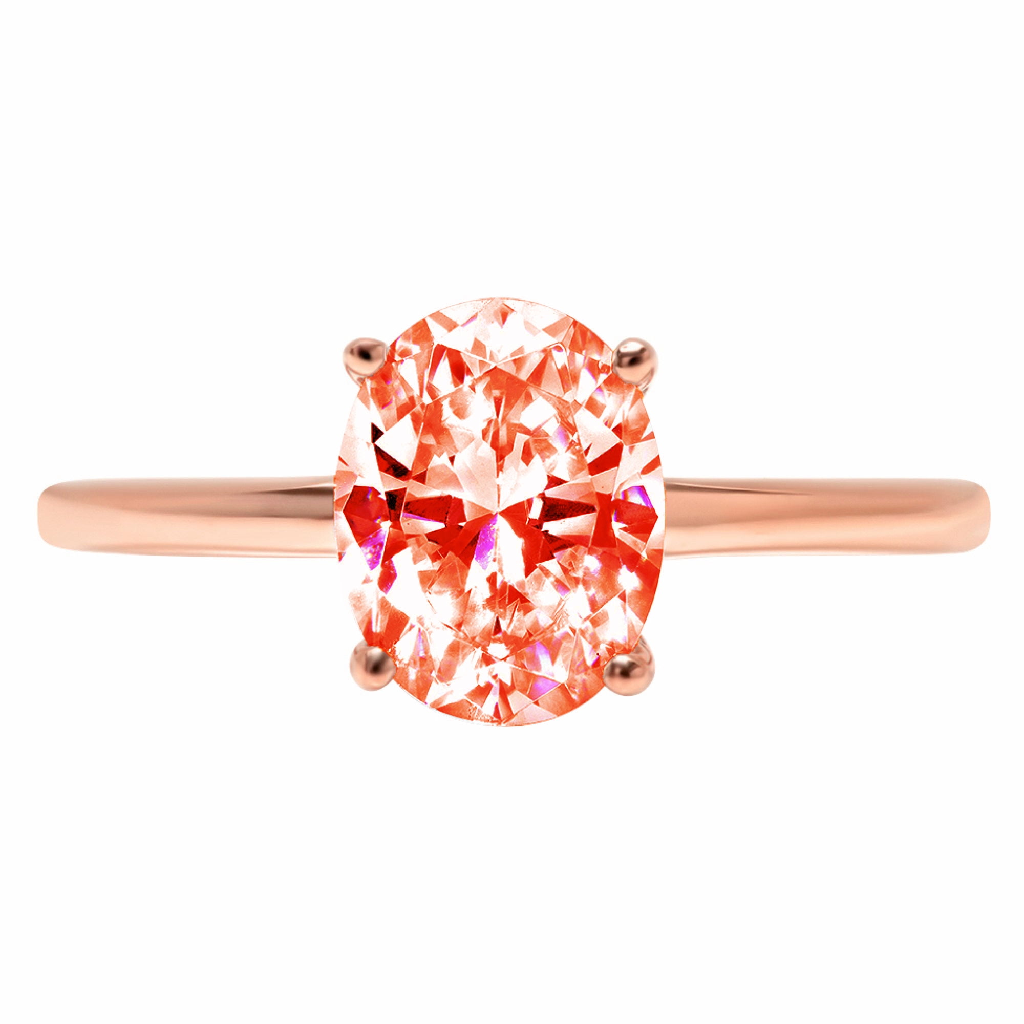 2 ct Oval Cut Simulated Red Diamond Solitaire 18K Rose Gold Womens ...