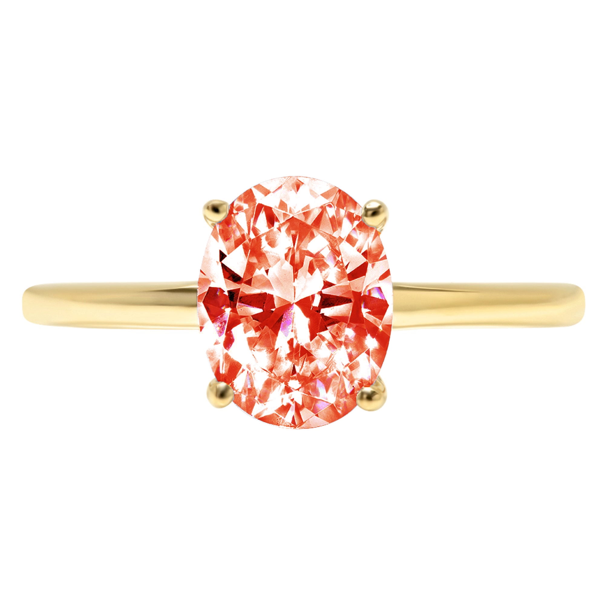 2 ct Oval Cut Simulated Red Diamond Solitaire 18K Yellow Gold Womens ...