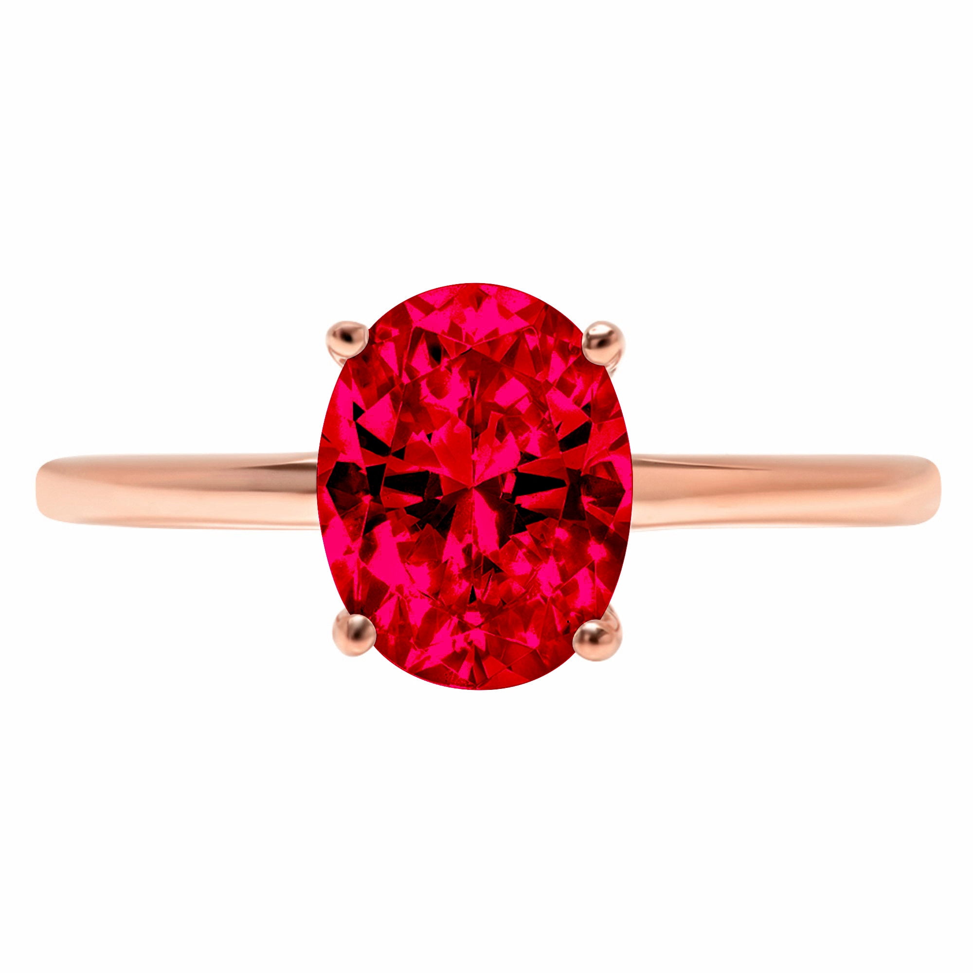2 ct Oval Cut Simulated Ruby Solitaire 18K Rose Gold Womens Engagement ...