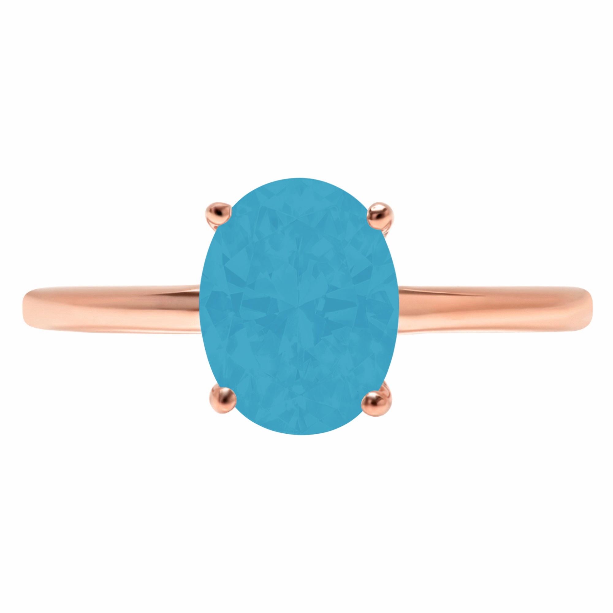 2 ct Oval Cut Simulated Turquoise Solitaire 18K Rose Gold Womens ...