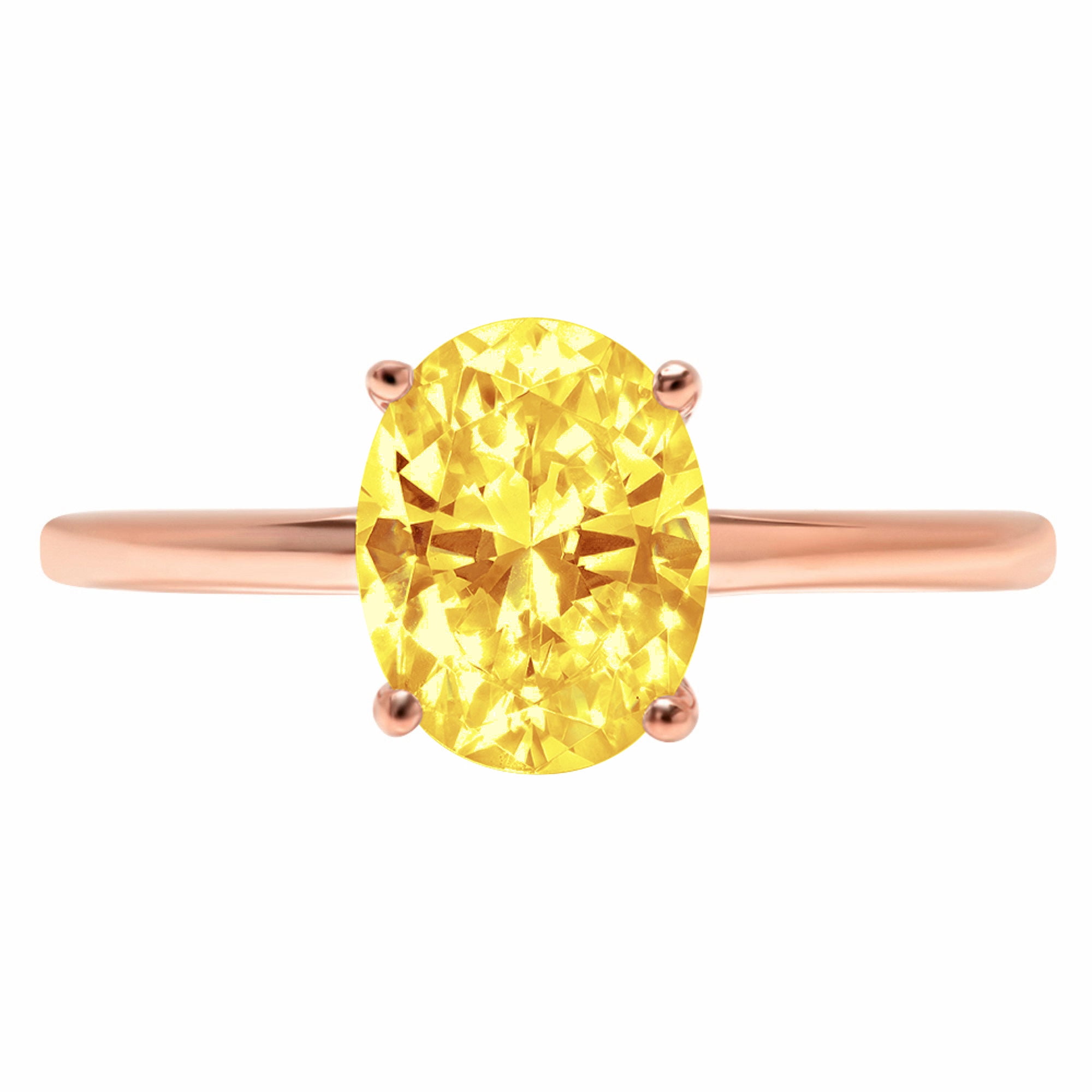 2 ct Oval Cut Simulated Yellow Diamond Solitaire 18K Rose Gold Womens ...