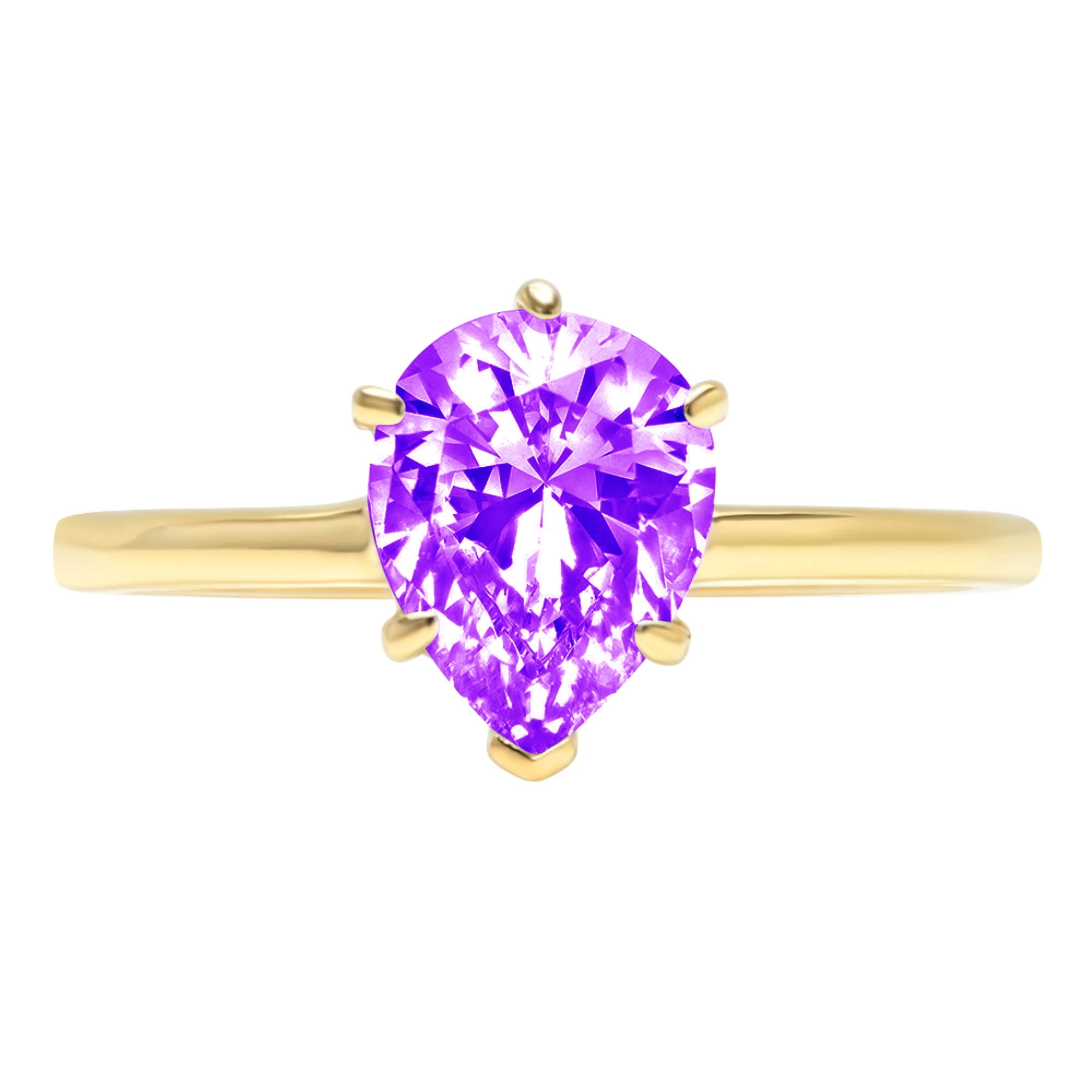 2 ct Pear Cut Natural Amethyst Solitaire 14K Yellow Gold Womens ...