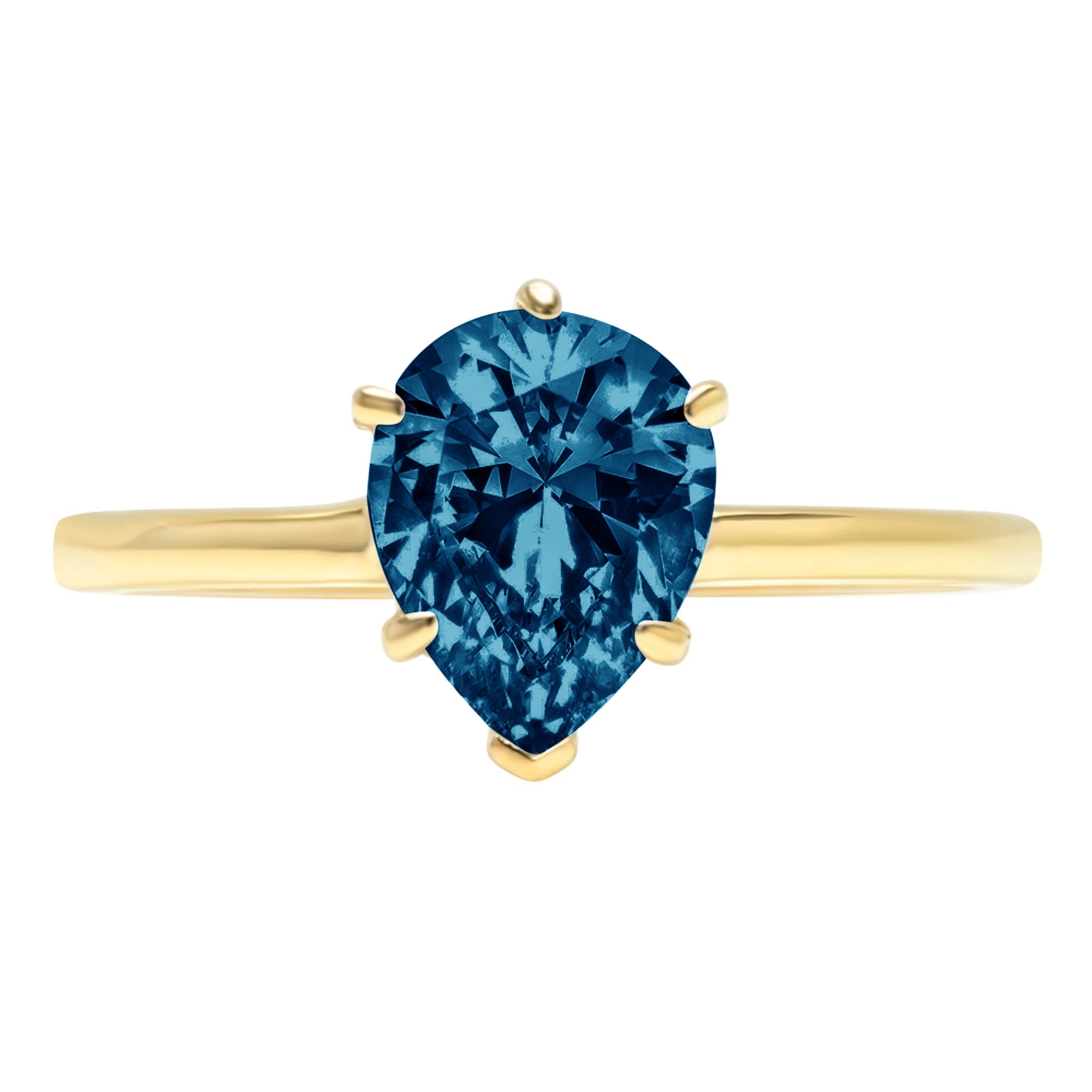 2 ct Pear Cut Natural London Blue Topaz Solitaire 18K Yellow Gold ...