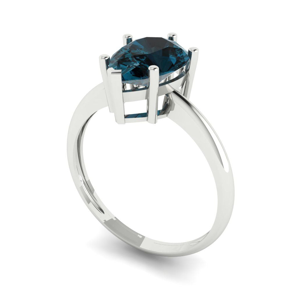 2 ct Pear Cut Natural London Blue Topaz Solitaire Engagement Ring for ...