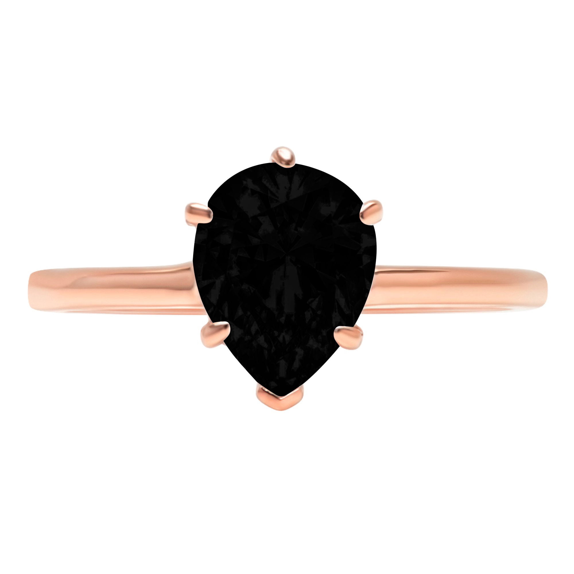2 ct Pear Cut Natural Onyx Solitaire 14K Rose Gold Womens Engagement ...