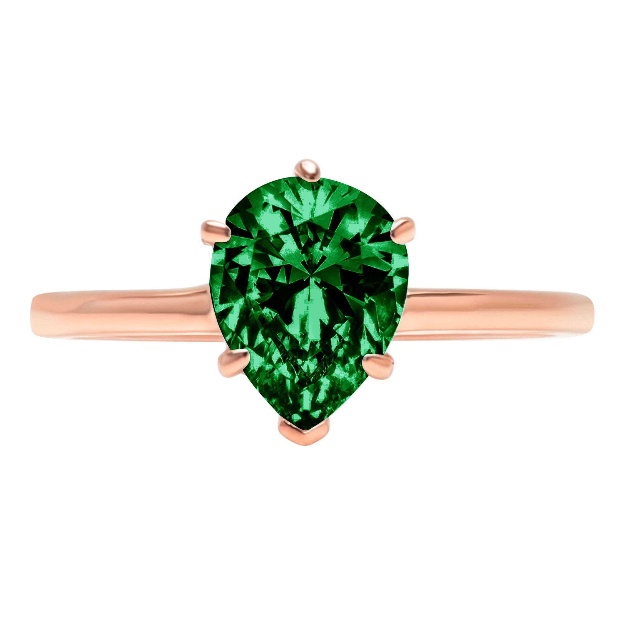 2 ct Pear Cut Simulated Emerald Solitaire 18K Rose Gold Womens ...