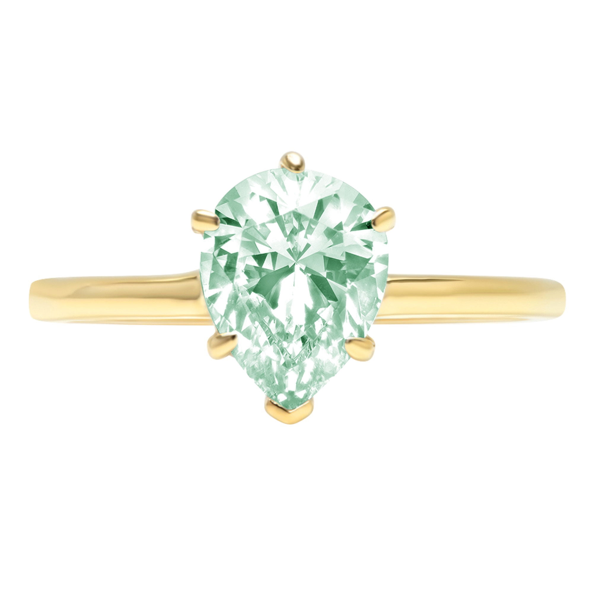 2 ct Pear Cut Simulated Green Diamond Solitaire 18K Yellow Gold Womens ...