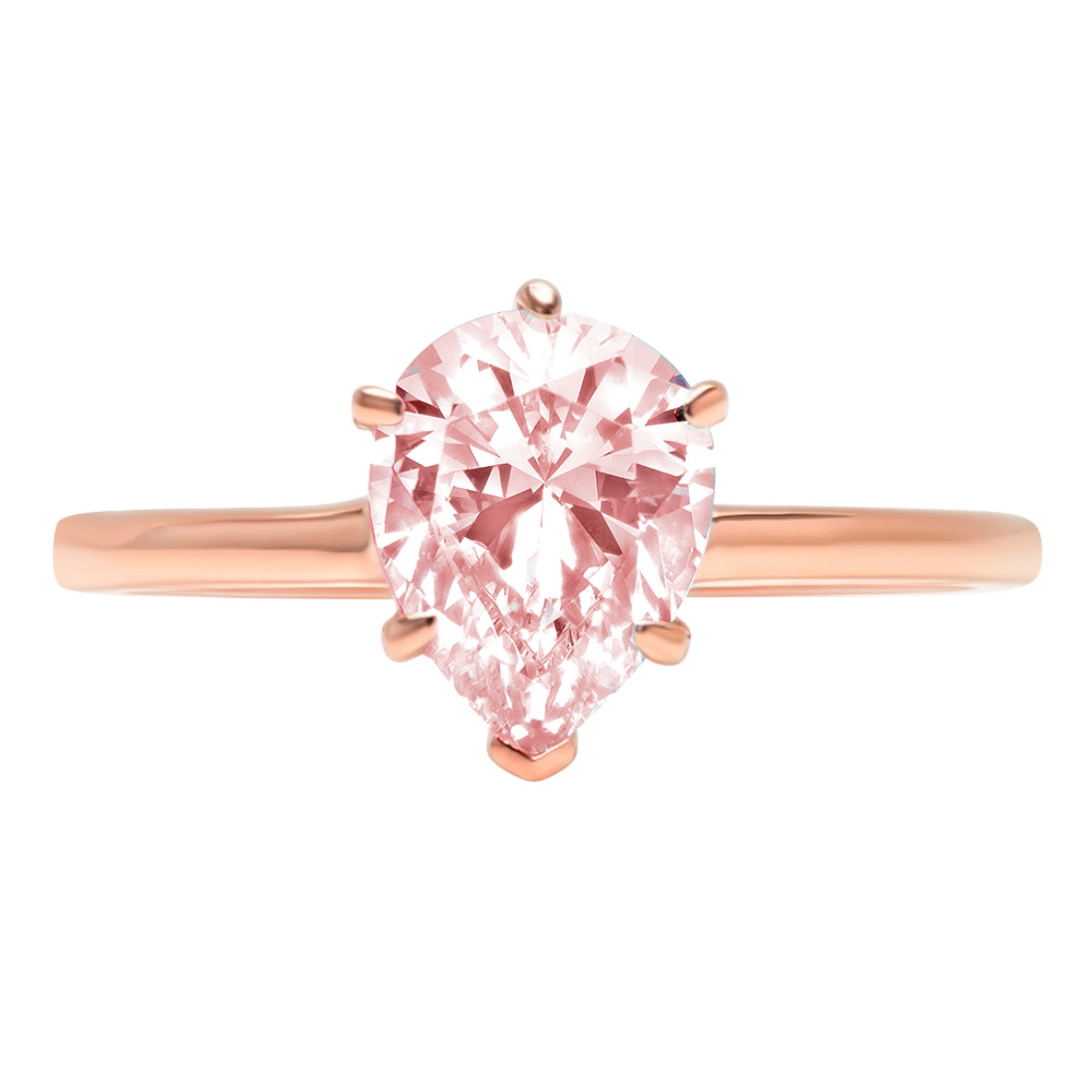 2 ct Pear Cut Simulated Pink Diamond Solitaire 18K Rose Gold Womens ...