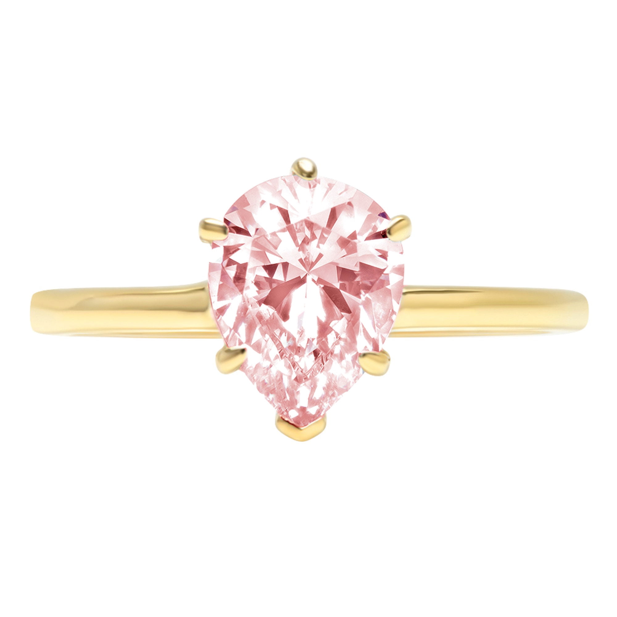 2 ct Pear Cut Simulated Pink Diamond Solitaire 18K Yellow Gold Womens ...