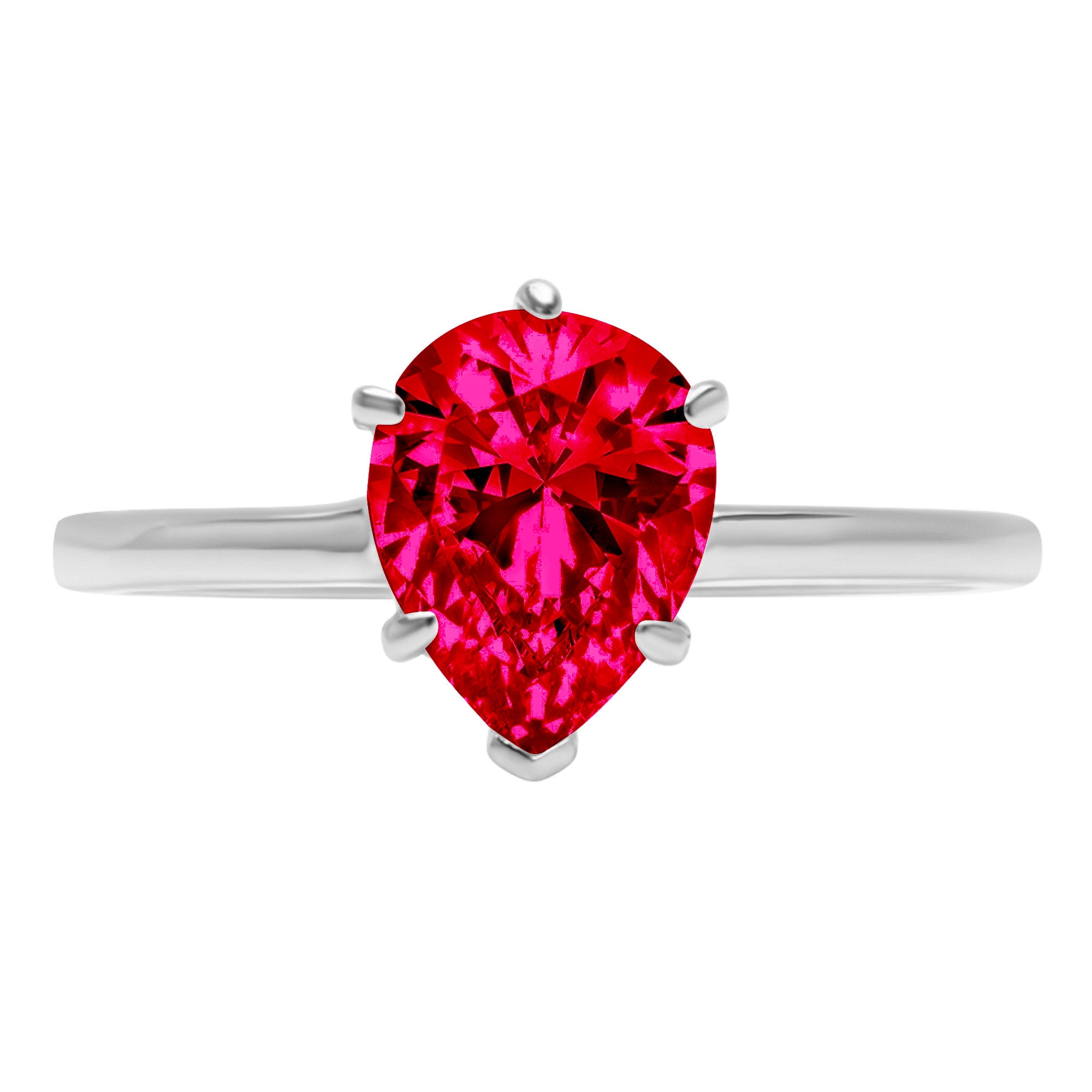 2 ct Pear Cut Simulated Ruby Solitaire 18K White Gold Womens Engagement ...