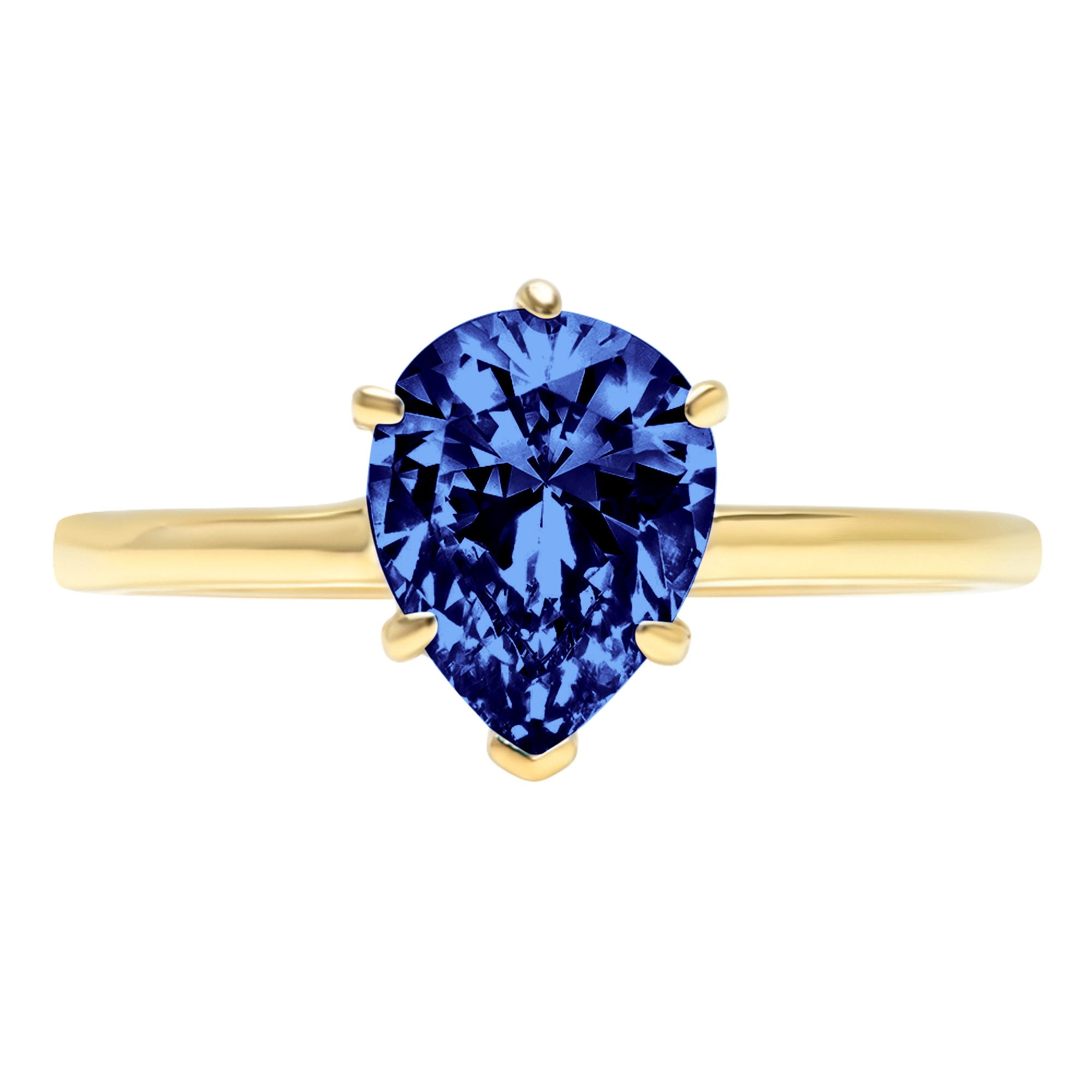 2 ct Pear Cut Simulated Tanzanite Solitaire 14K Yellow Gold Womens ...