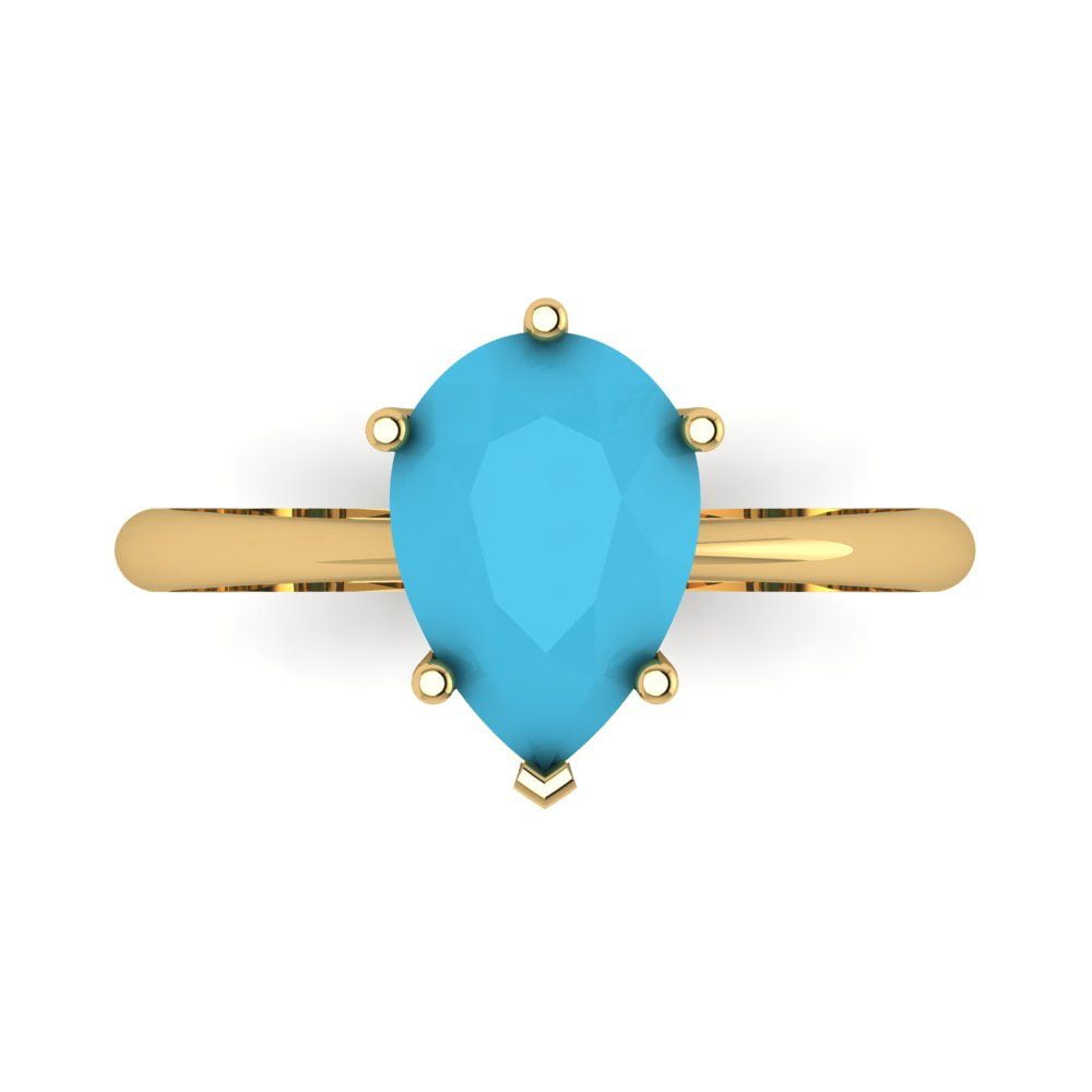 2 ct Pear Cut Simulated Turquoise Solitaire 18K Yellow Gold Womens ...