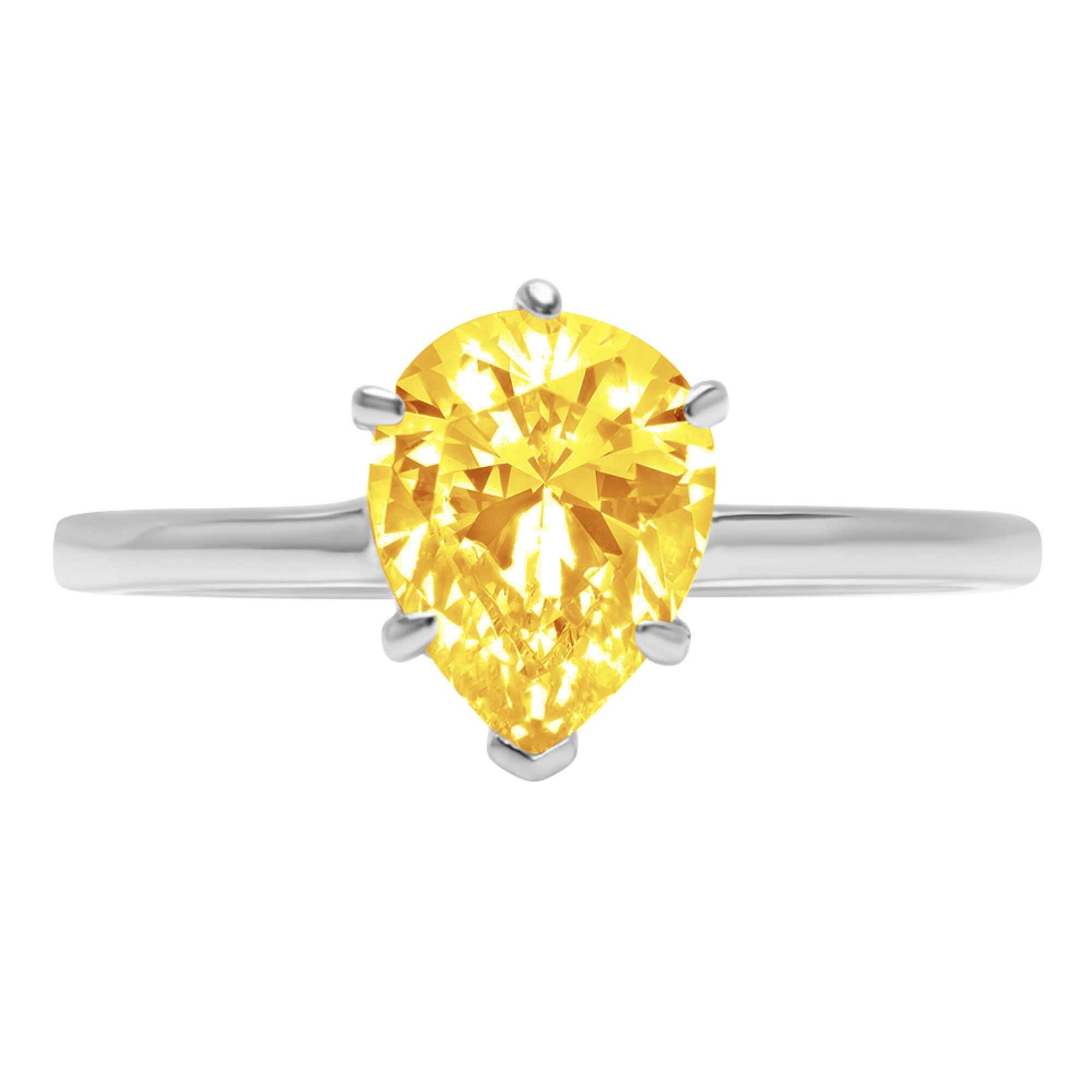 2 ct Pear Cut Simulated Yellow Diamond Solitaire 18K White Gold Womens ...
