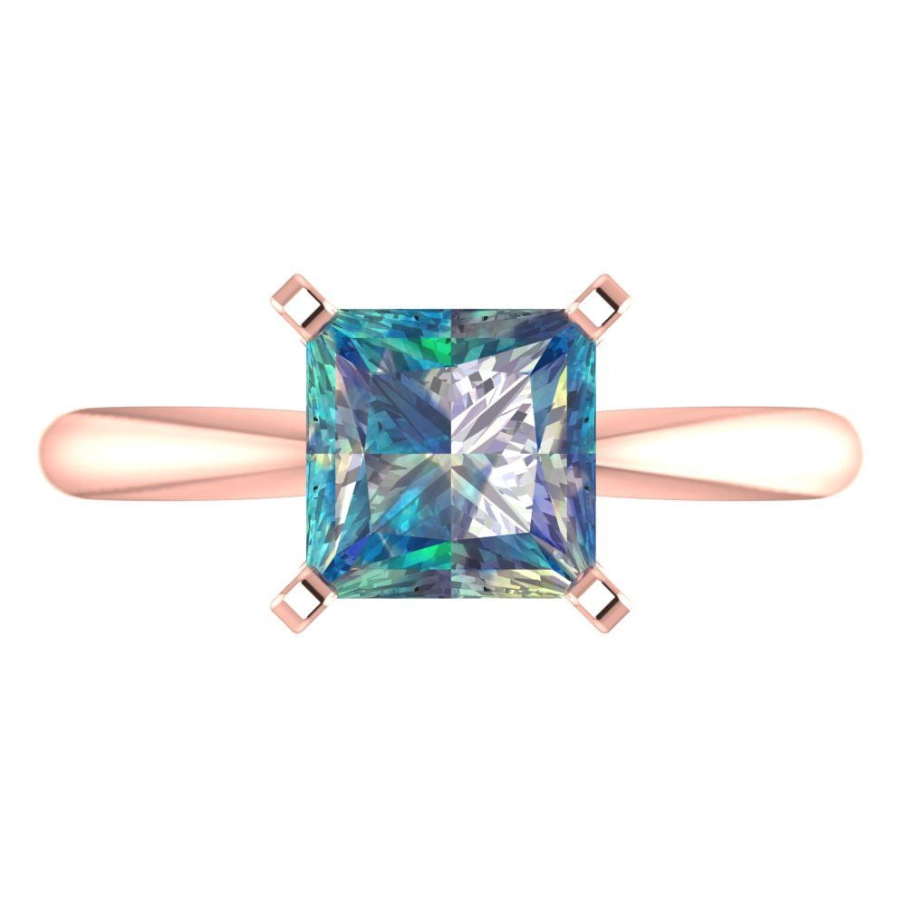 2 ct Princess Cut Blue Moissanite Solitaire 14K Rose Gold Womens ...